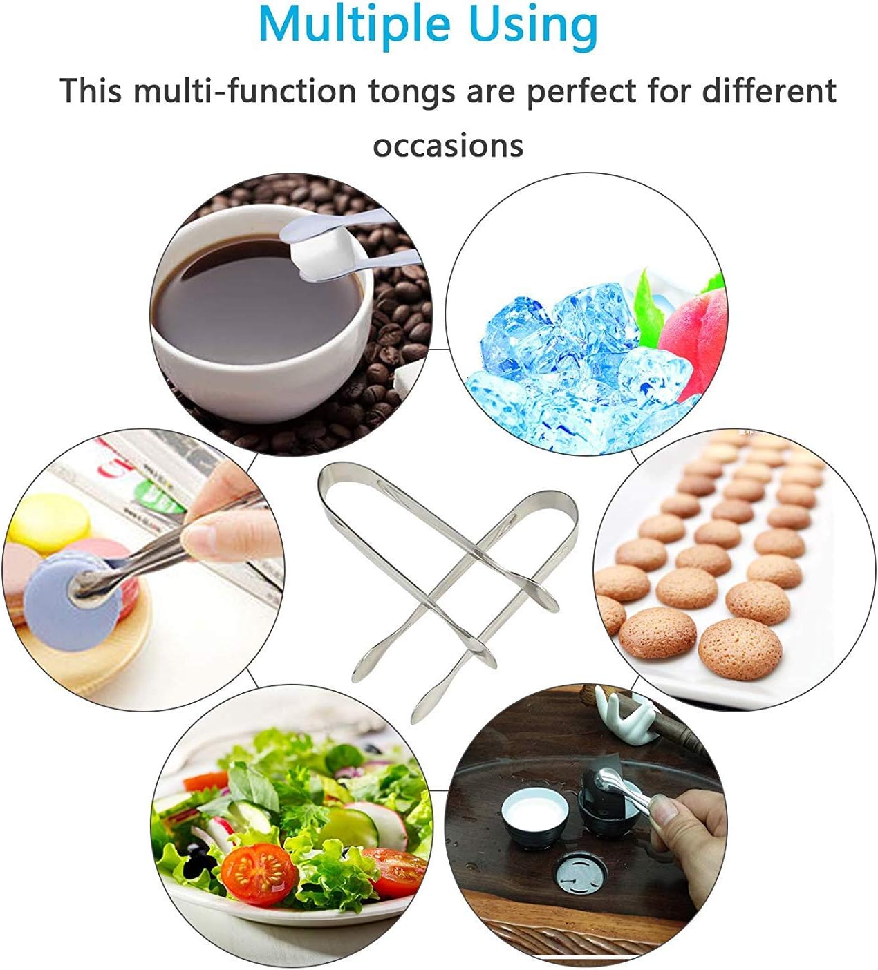 Mini Tongs,Sugar Tongs 6 Pieces Multicolor Stainless Steel Small ...