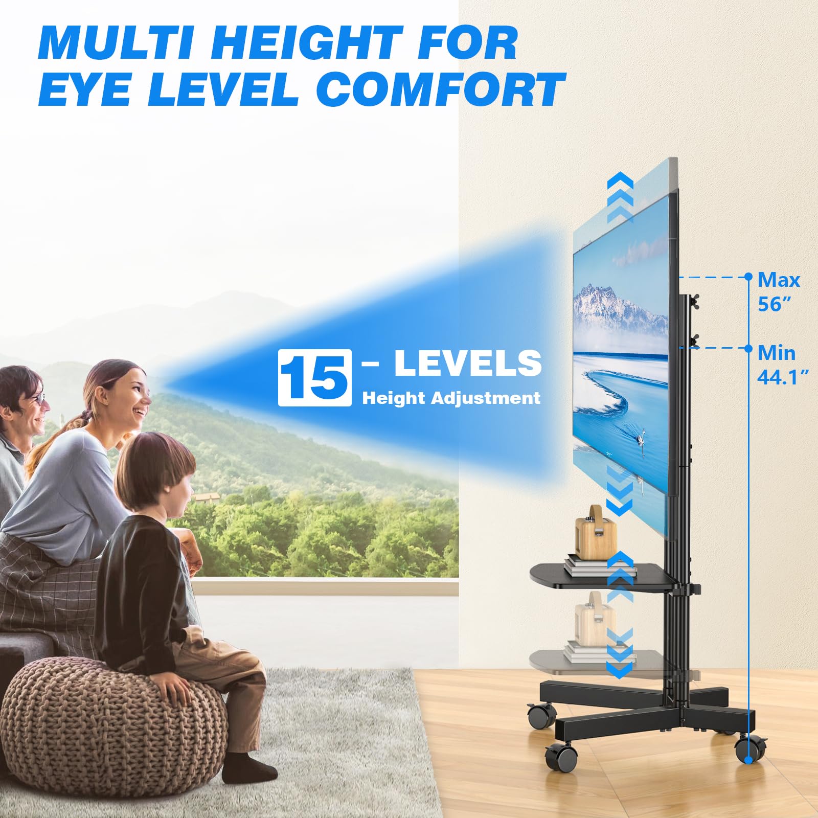 Rfiver Rolling TV Stand With Laptop Shelf, Mobile TV Stand With ...