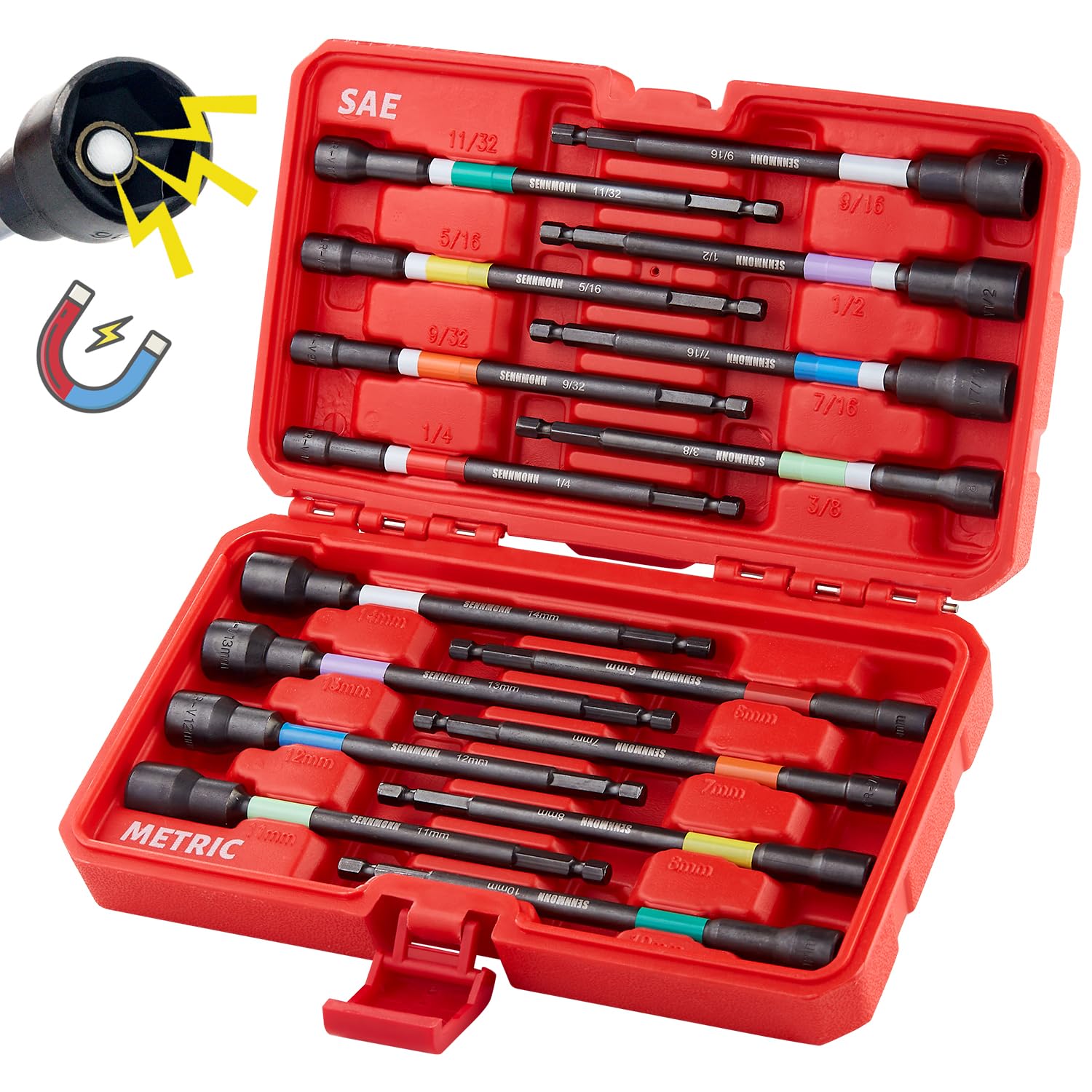 SENNMONN Magnetic Nut Driver Set, 16 PCS Long Nut Driver Set, 6 Inches ...