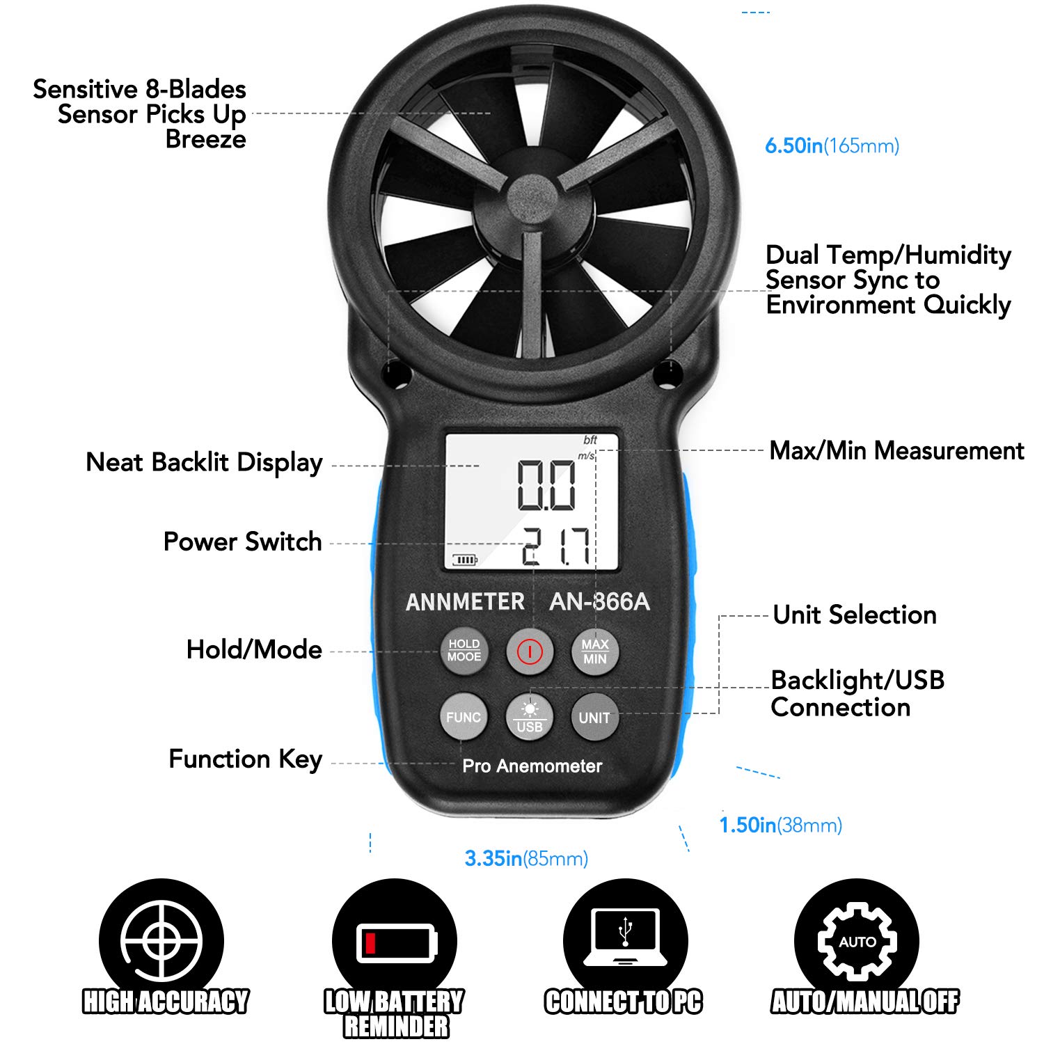 Mua HVAC CFM Anemometer, AIOMEST Handheld Air Flow Meter Measuring Wind ...