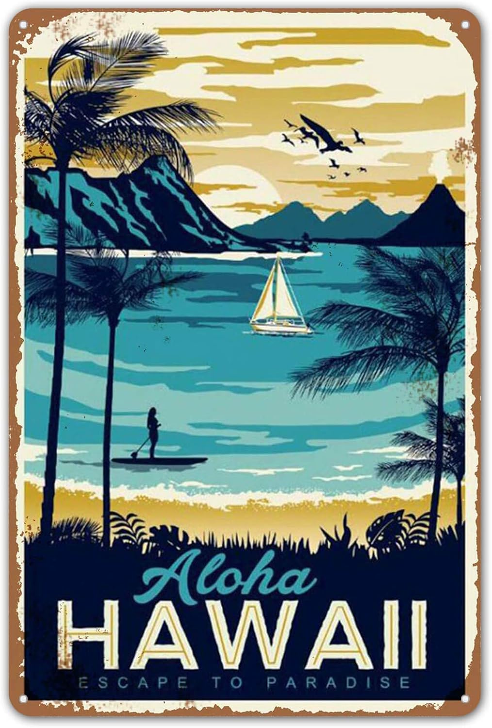 Amazon.com: ZYPENG Tin Sign Retro Style Aloha Hawaii Bar Room Metal ...