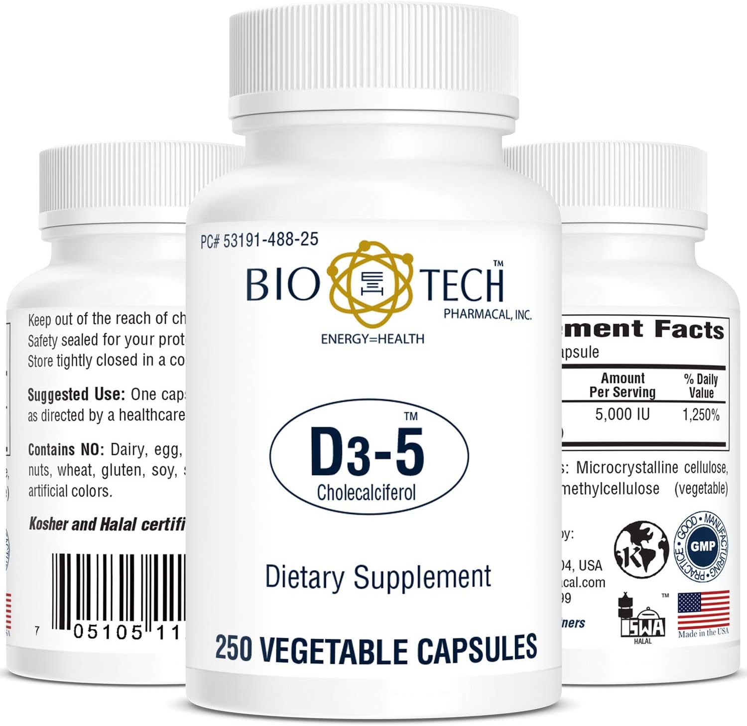 Biotech D3-5 250 Vegetarian Capsules - DailyNutriPlus LLC