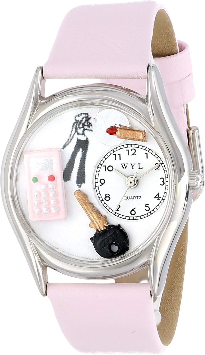 Whimsical Watches Teen Girl Pink Leather and Silvertone Unisex Quartz ...