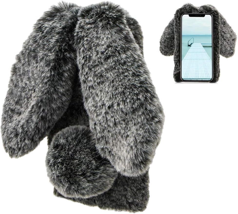 Coque iPhone XR Lapin Peluche Fourrure Noir Mignon Kawaii 3D Oreille ...