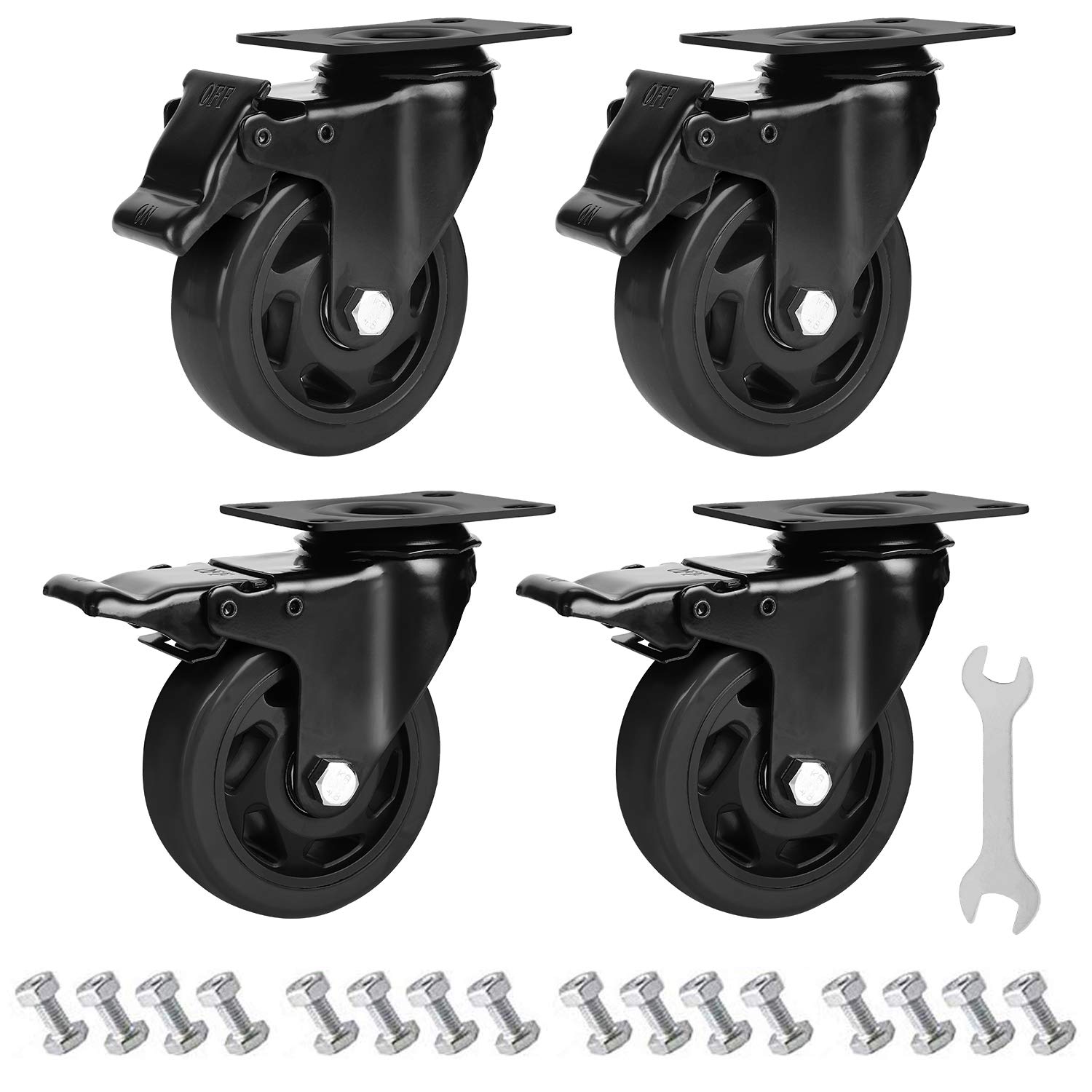 PRITEK 4 inch Caster Wheels Load 1200lbs Heavy Duty Rubber Plate ...