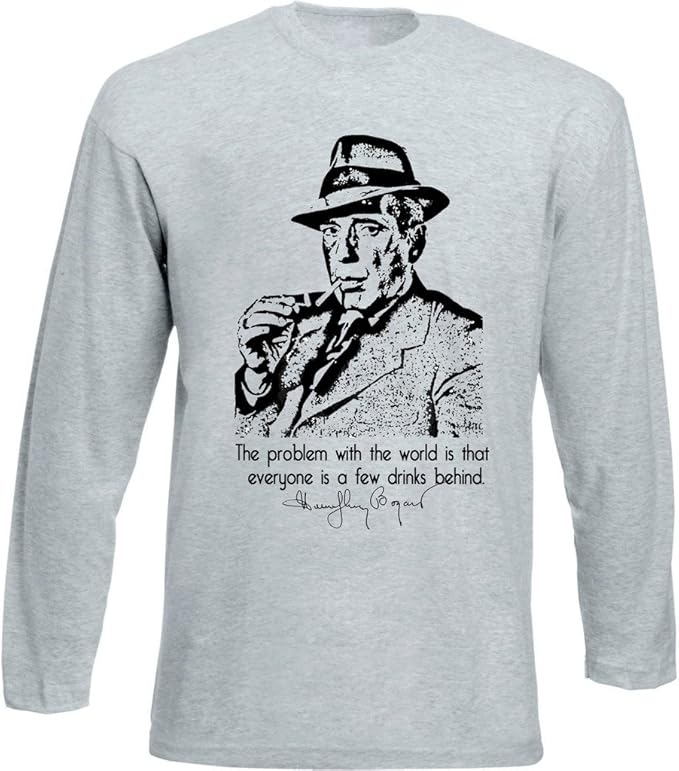 teesquare1st Men's Humphrey Bogart Grey Long Sleeved T- Shirt: Amazon ...