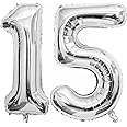 Amazon.com: Silver 15 Number Balloons, 40 Inch Giant Number 15 Balloons ...