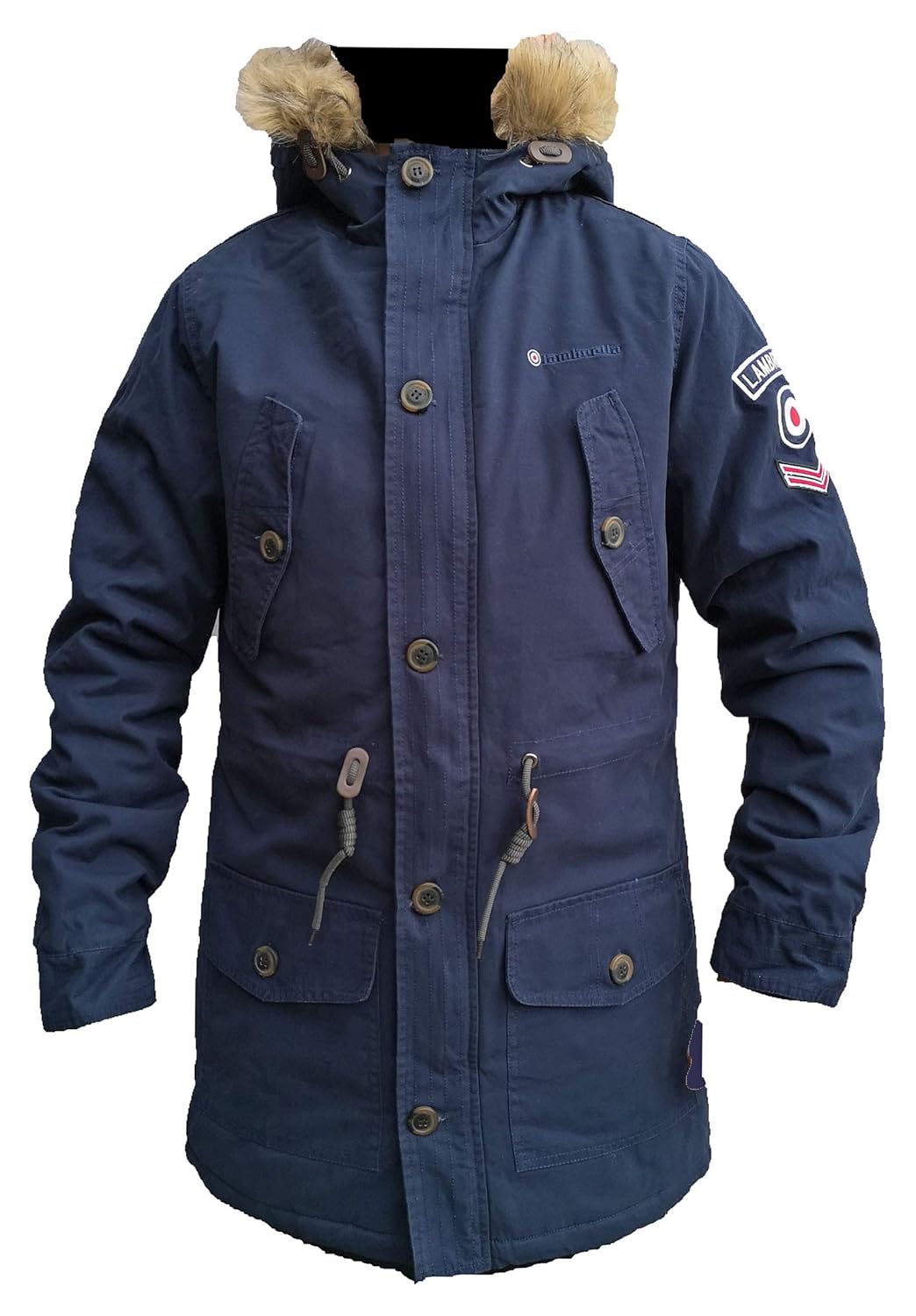 Lambretta Parka Coat Mens Fishtail Warm Lined Fleece Hooded MOD Padded ...