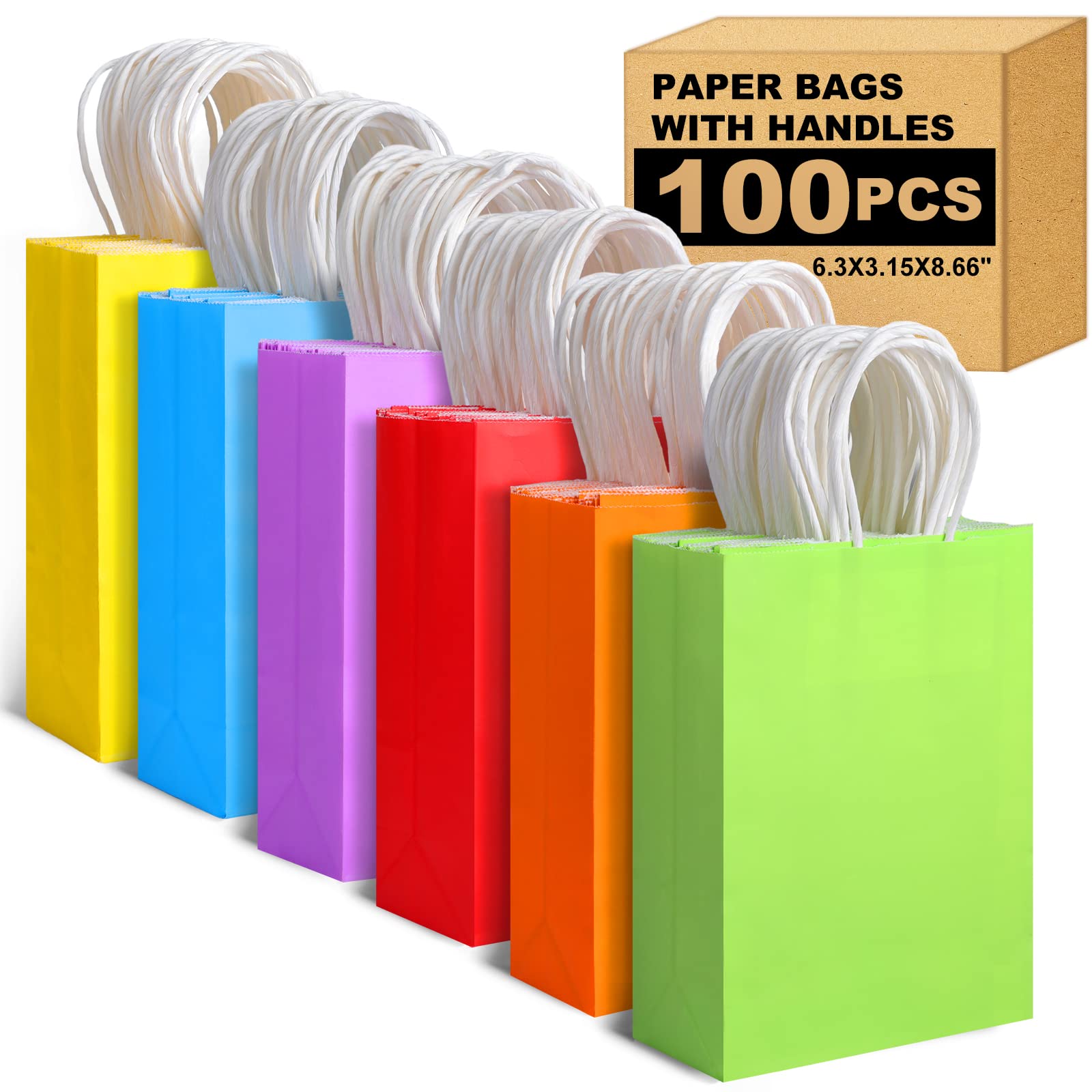 XPCARE 100Pcs Paper Gift Bags,6.3"x3.15"x8.66" Kraft Paper Party Favor ...