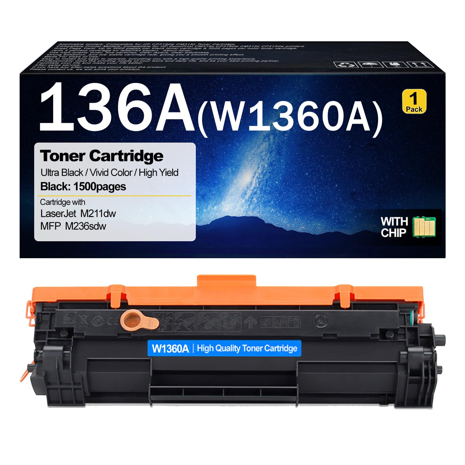 136A W1360A Toner Cartridge Compatible For HP 136A W1360A 136X W1360X ...