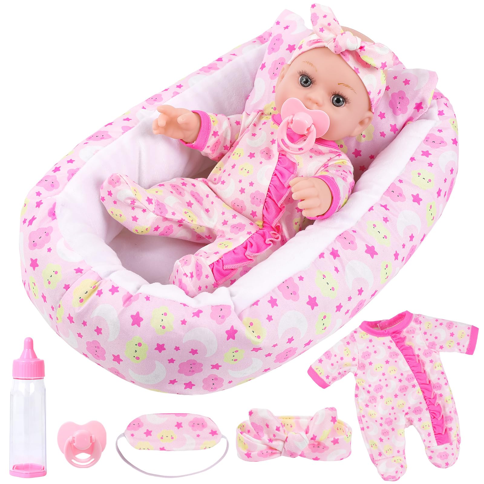 DONTNO 12 Inch Baby Doll with Soft Sleep Bassinet Bed,Reborn Alive Doll ...