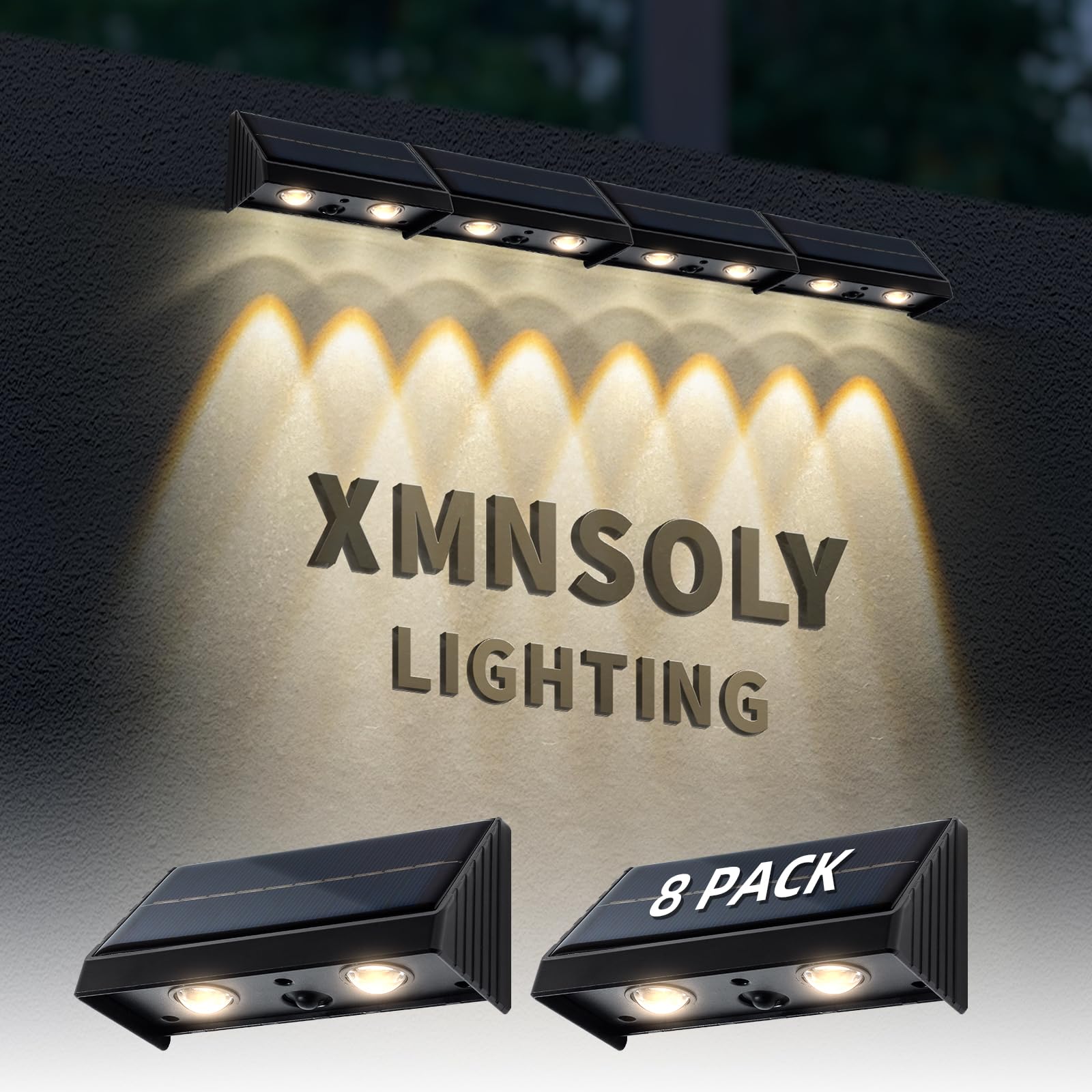 XmnSoly 8 Pack Solar Wall Lights, Convex Lens Outdoor LED Fence Lights ...