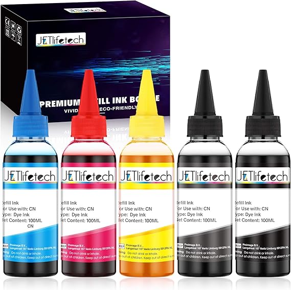 JETlifetech 5 Color Universal Dye Ink Refill Kit for Canon Canon PGI ...