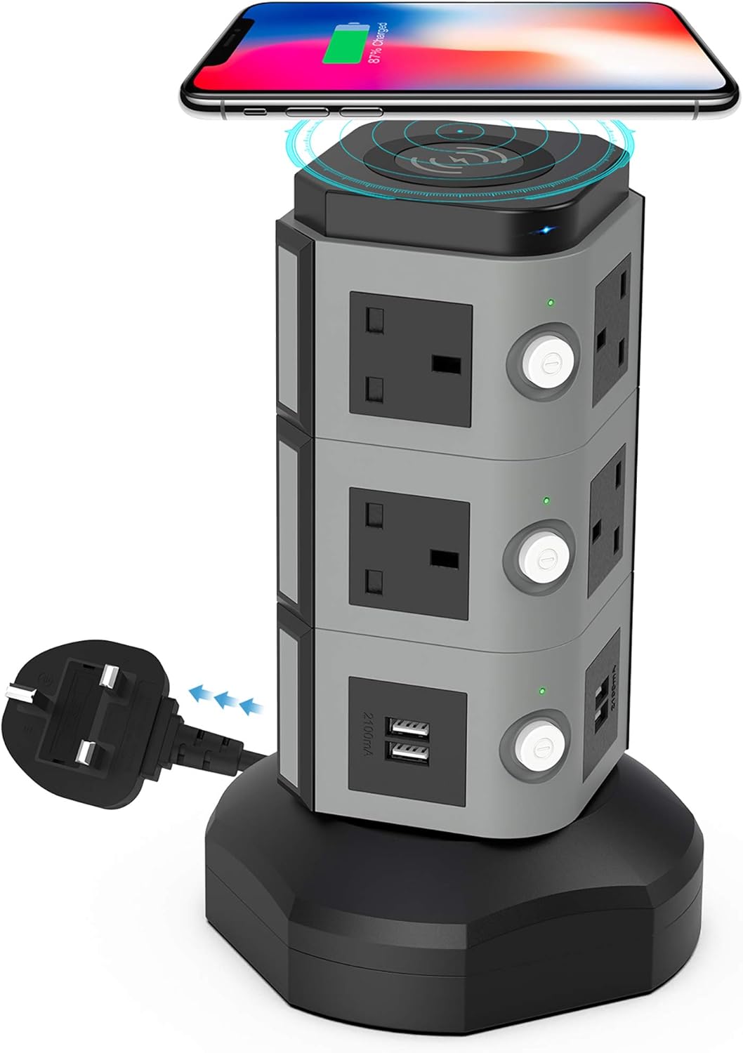 ONLYWIN 10W Wireless Power Strip Tower, Surge Protector Vertical ...