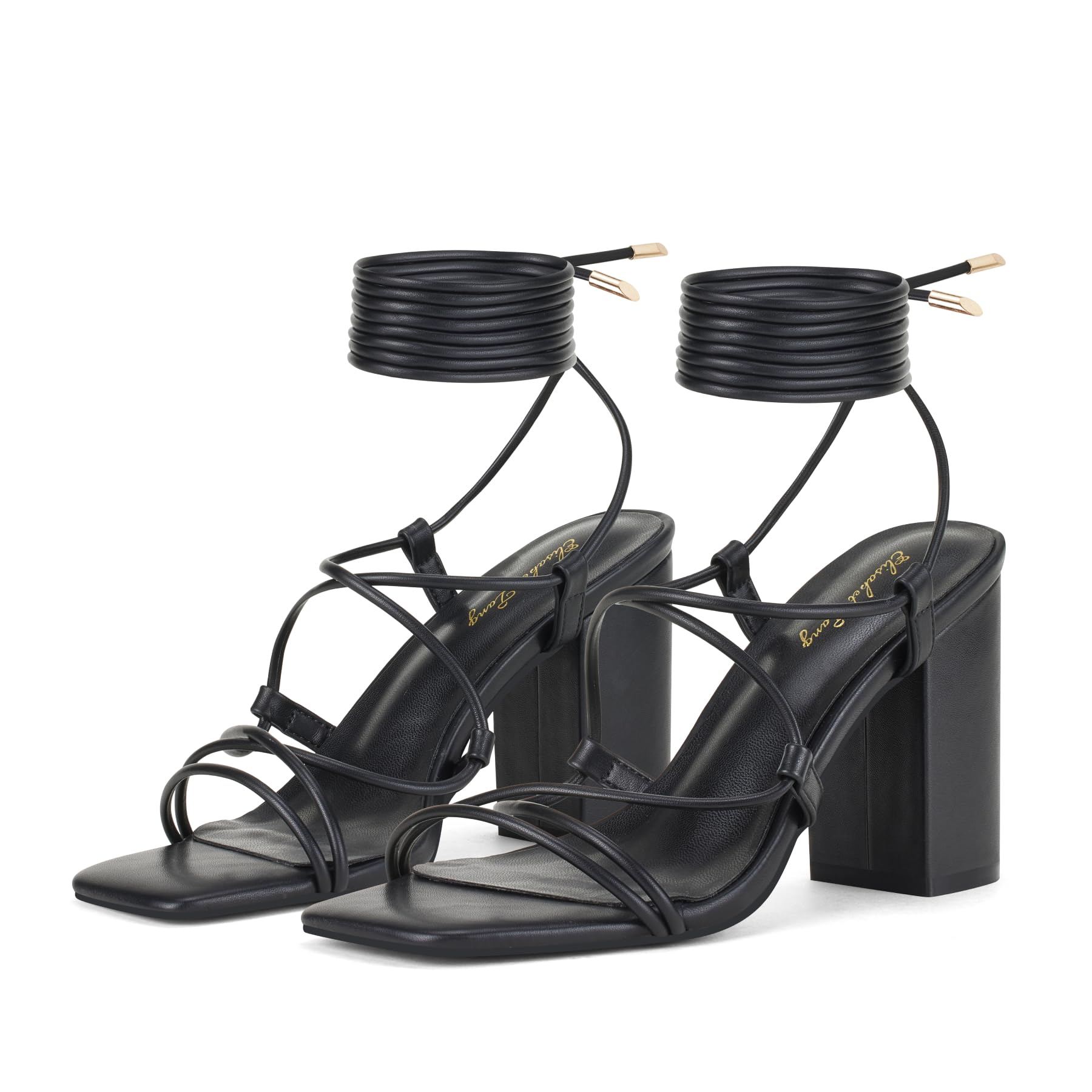 Elisabet Tang Square Toe Strappy Chunky Heels Sandals, 3 inch Women's ...