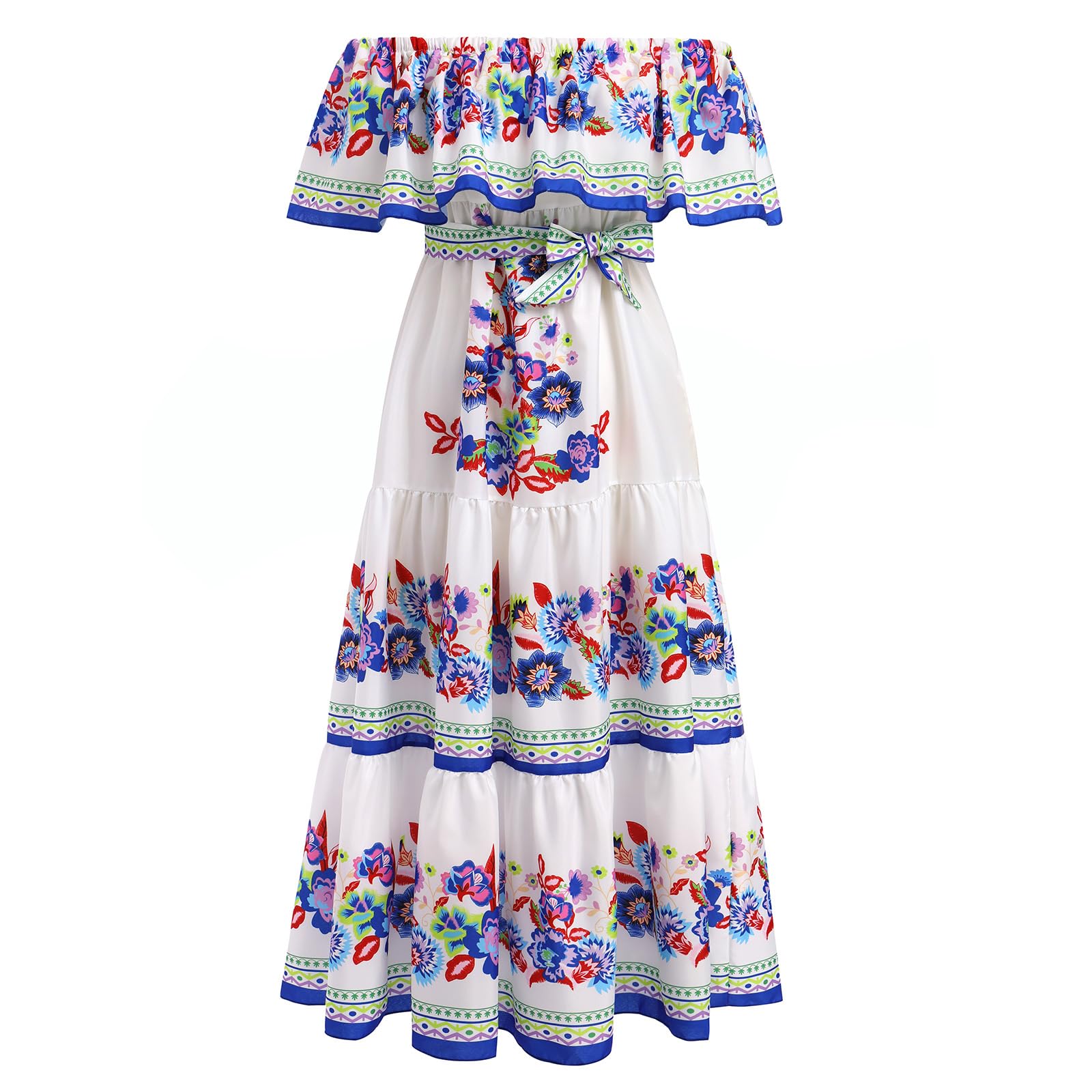Women Mexican Dress Off Shoulder Floral Long Maxi Dress Cinco de Mayo ...
