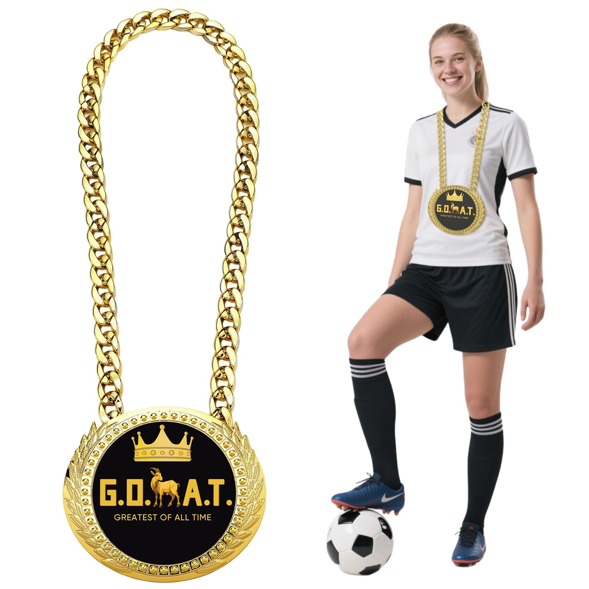 Greatest of All Time Turnover Chain - 6" Big Gold Awards Medal Goat ...