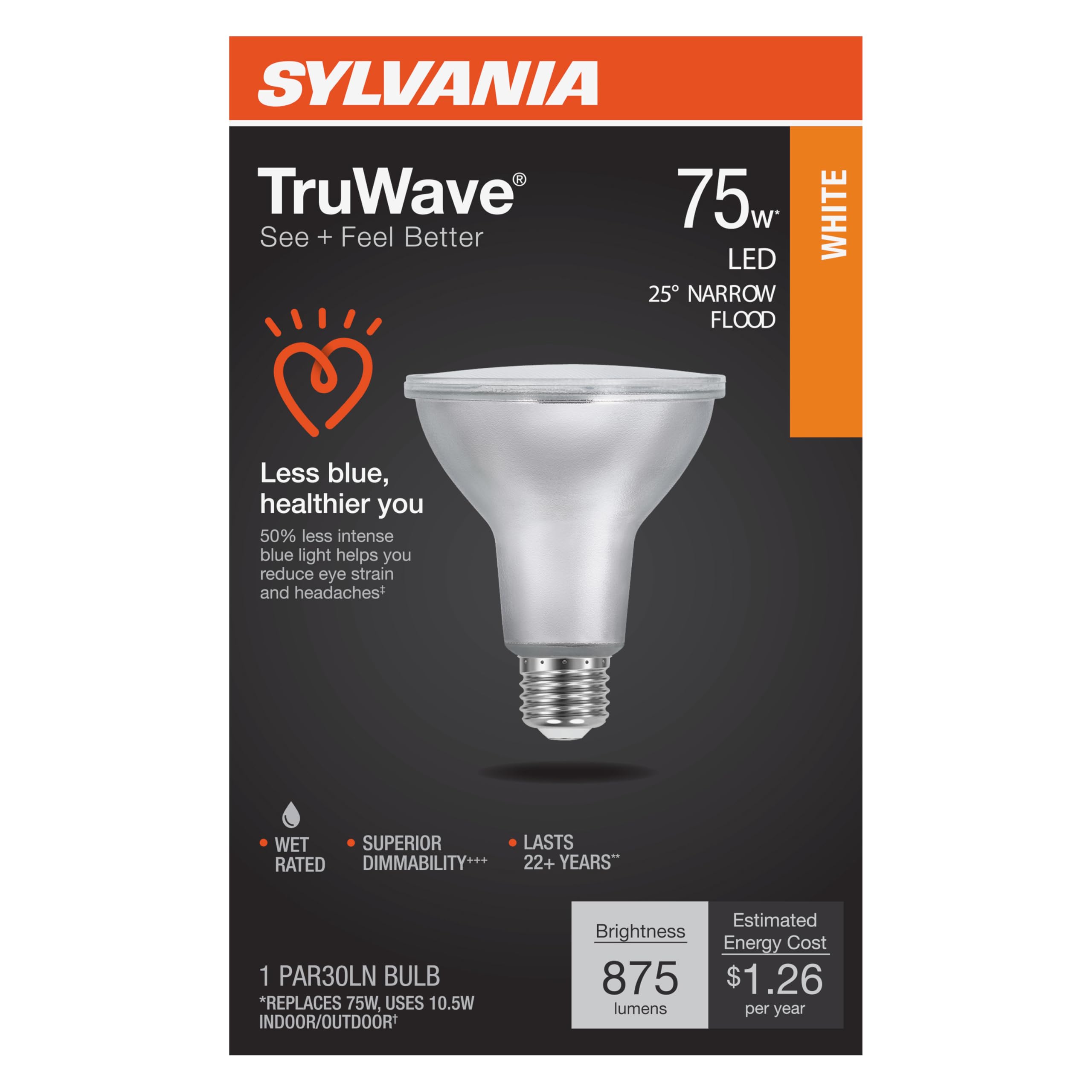 Sylvania LED TruWave Natural Series PAR30LN Long Neck Light Bulb, 75W ...