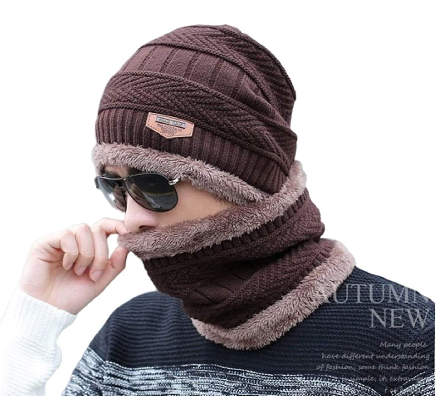 Buy HUNTSMANS ERA Winter Woolen Cap with Neck Scarf for Men and Women ...