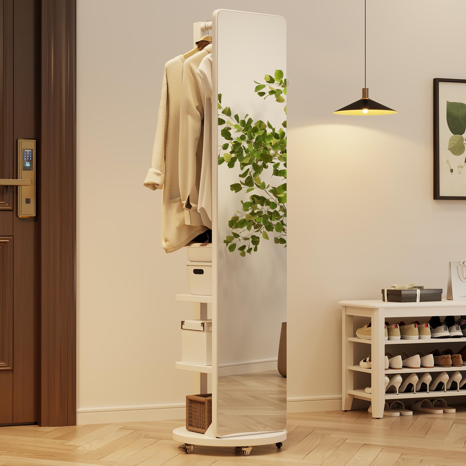 Full Length Mirror Coat Rack Solid Wood Floor Mirror 66"x12" Full ...