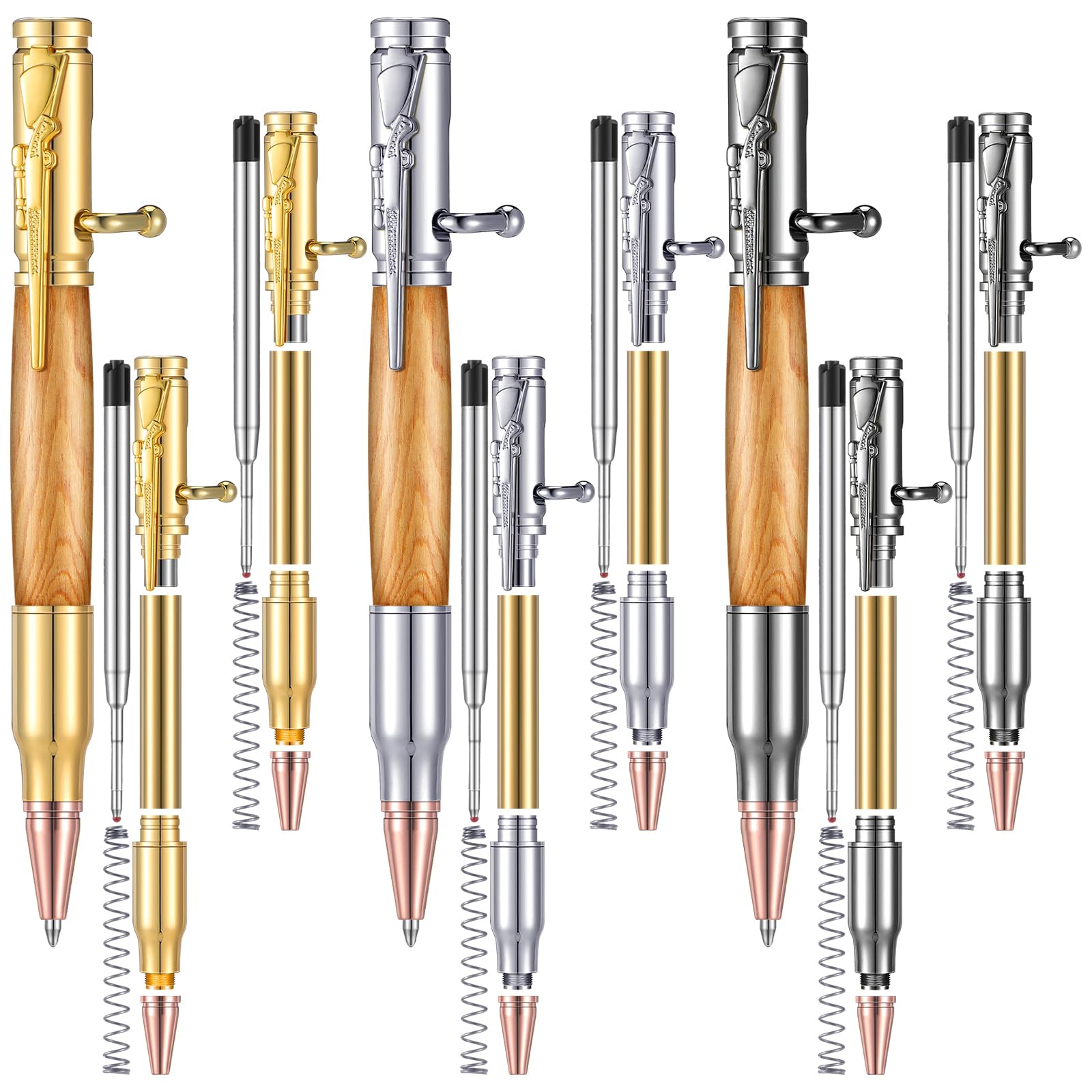 Gisafai 6 Pcs Bolt Action Pen Kits for Woodturning Bolt Bullet Pens for ...
