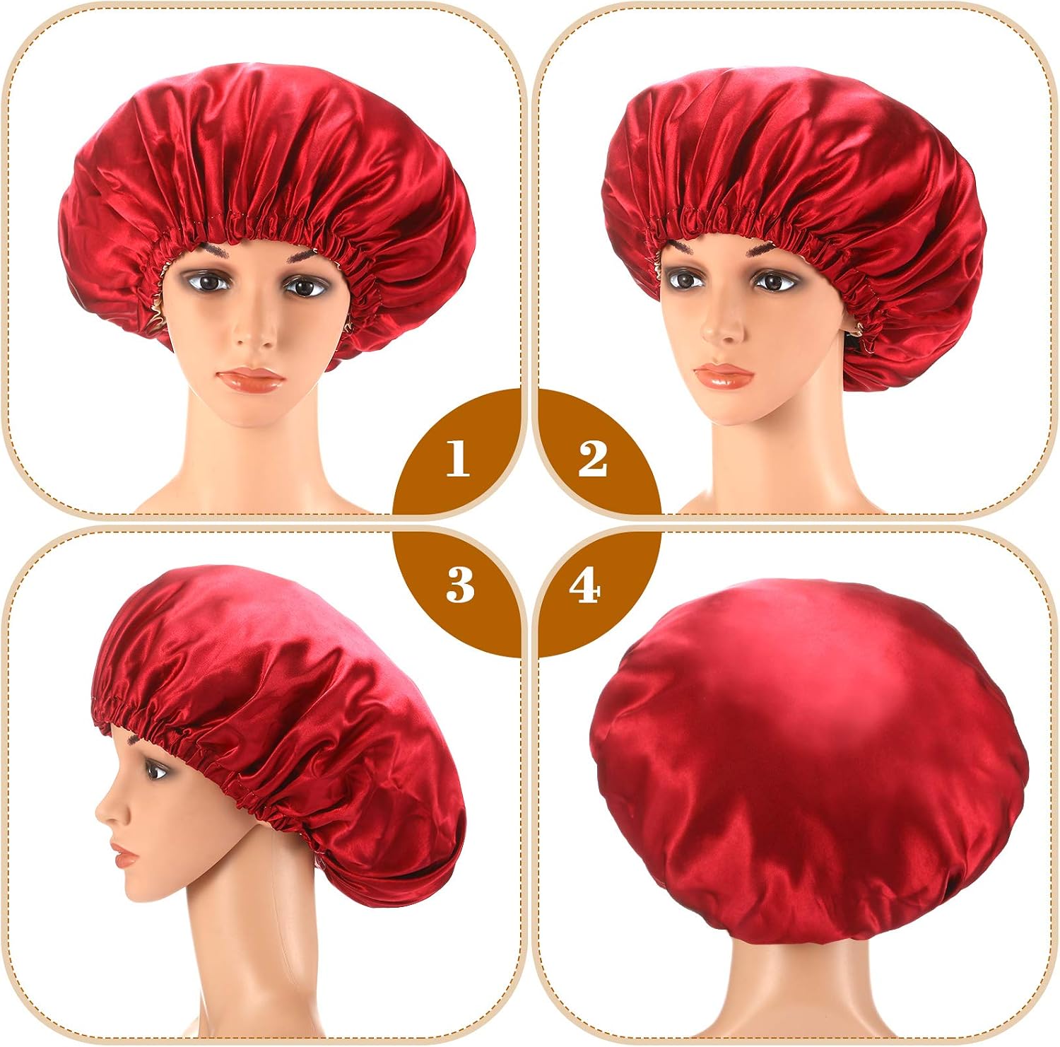 4 Pieces Satin Bonnet Reversible Sleep Bonnet Cap Adjustable Double ...