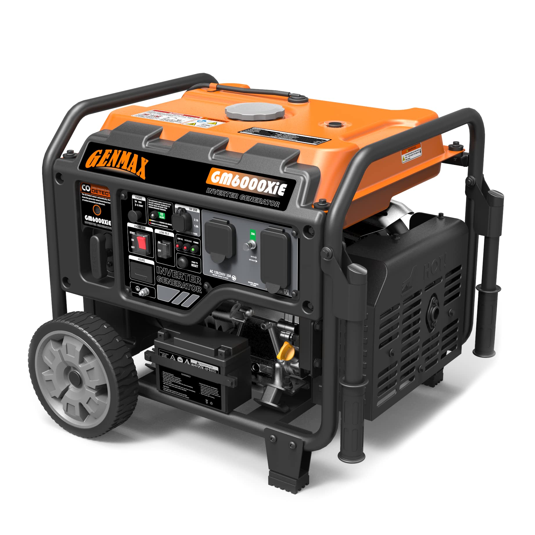 GENMAX Portable Inverter Generator, 6000W Open Frame Gas Powered High ...
