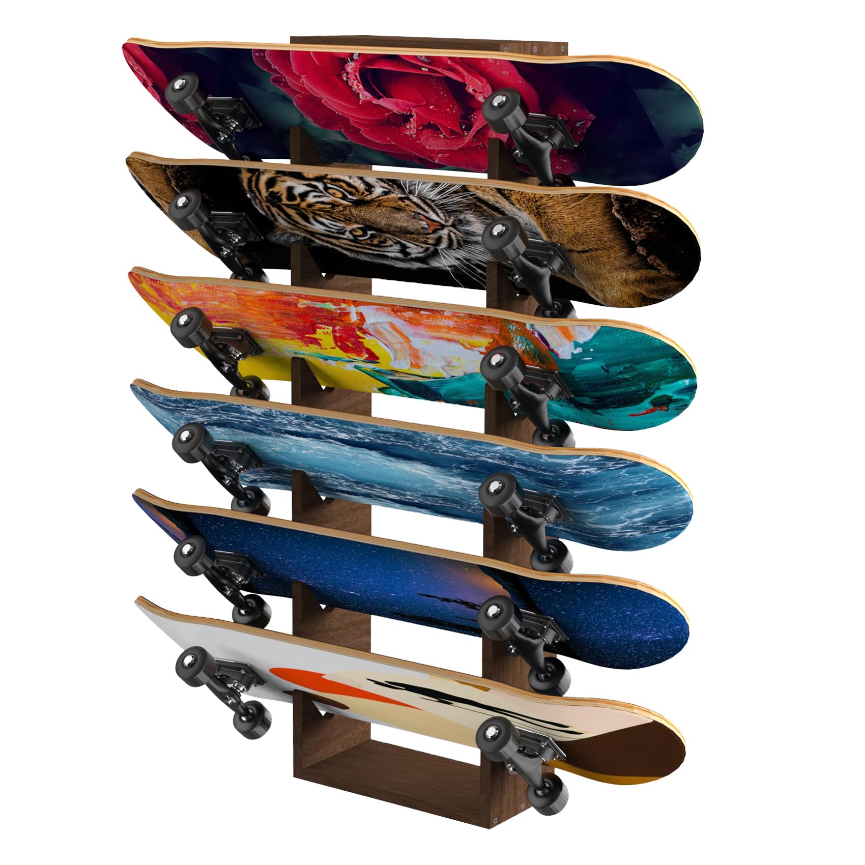 Gtouse Wooden Skateboard Wall Mount Display Skateboard Stand 6-Layer ...