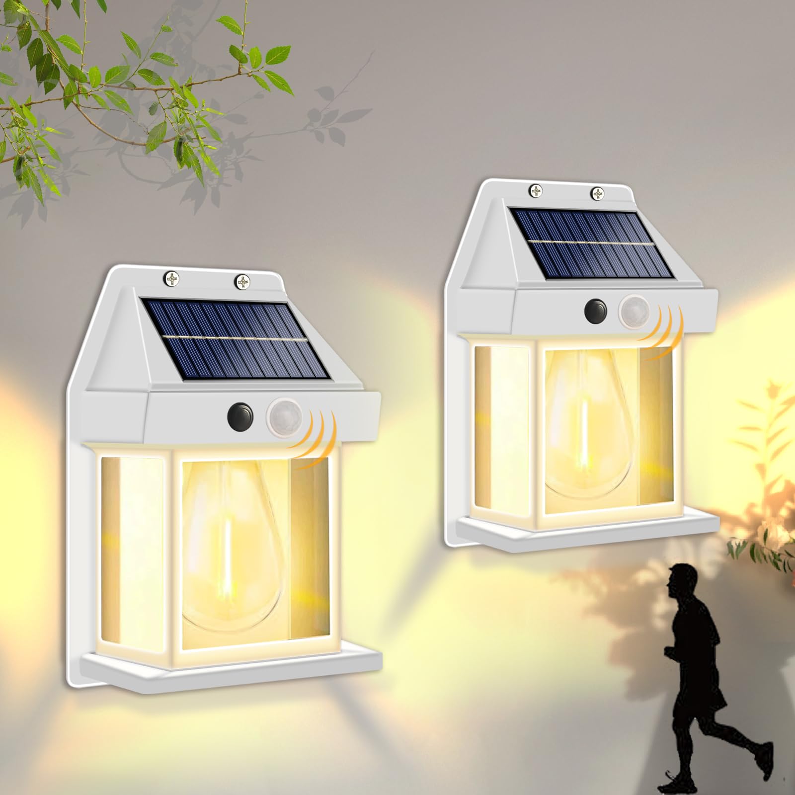 Sunlar Solar White Wall Lights Outdoor, Motion Sensor with 3 Lighting ...