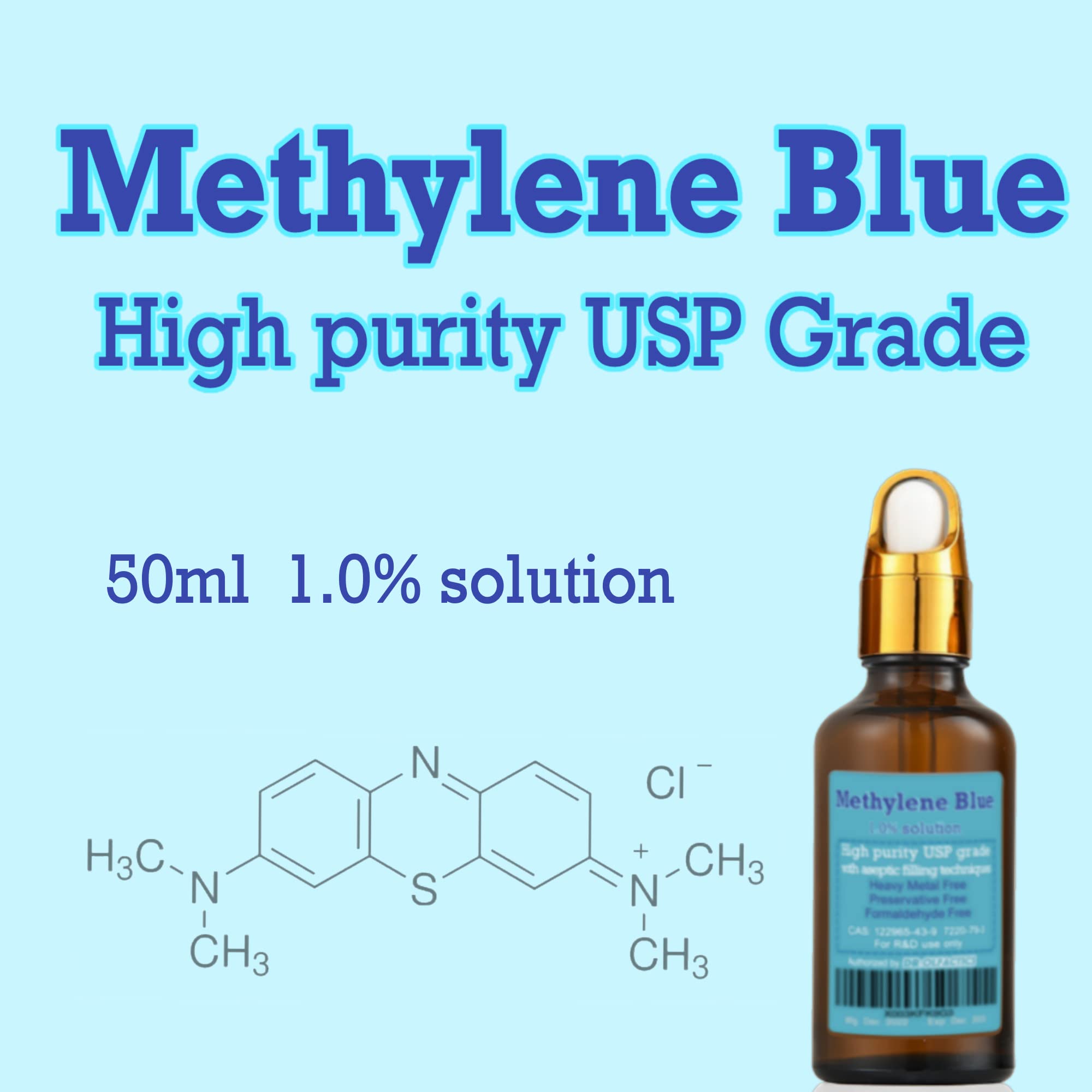 Methylene Blue USP Grade 1.0% Solution 50 ML (1.69 Fl Oz) High Purity ...
