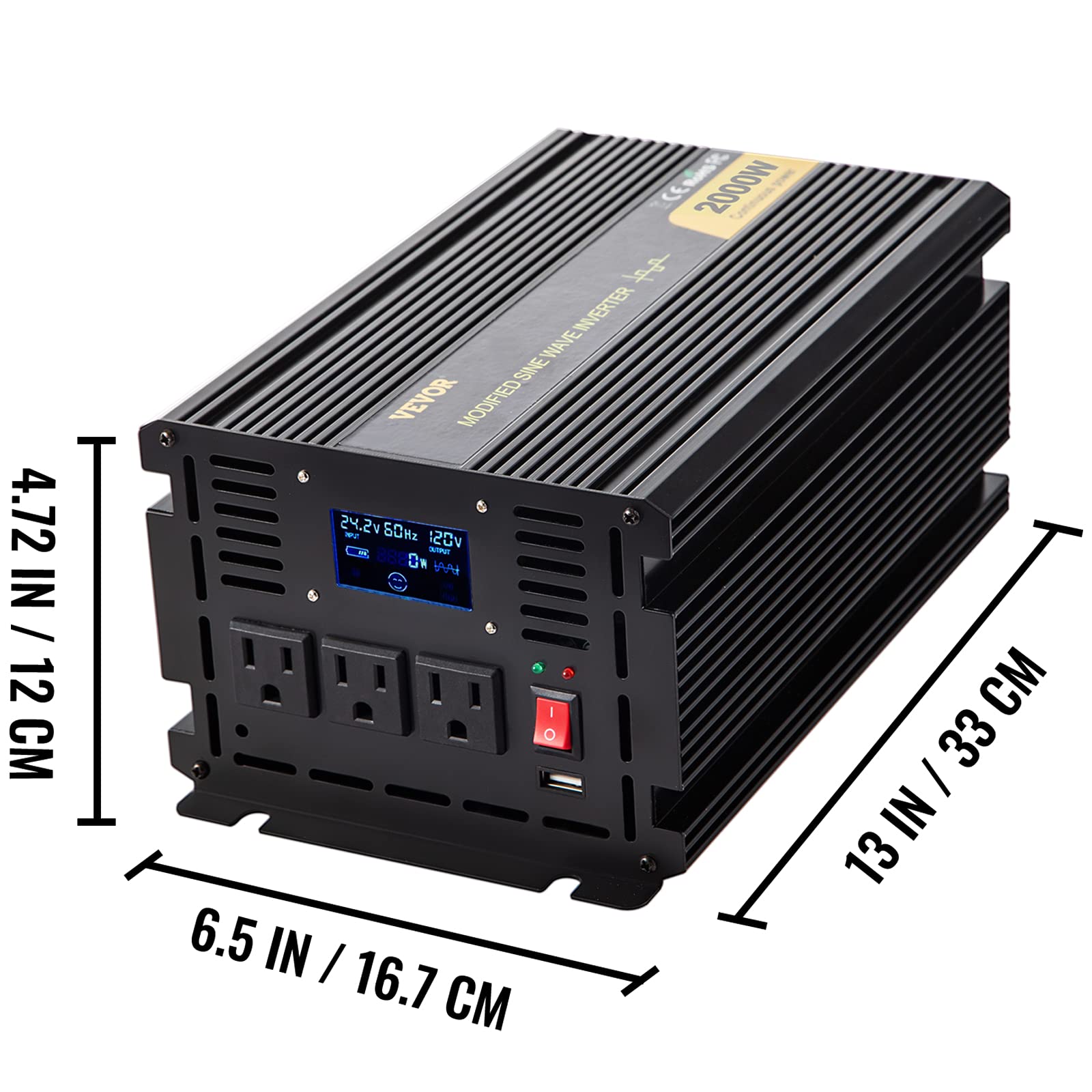 VEVOR Power Inverter, 2000W Modified Sine Wave Inverter, DC 24V To AC ...