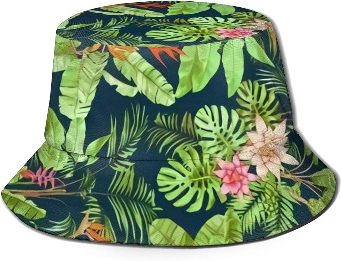 Unisex Tropical Rainforest Plant Print Travel Bucket Hat Summer ...