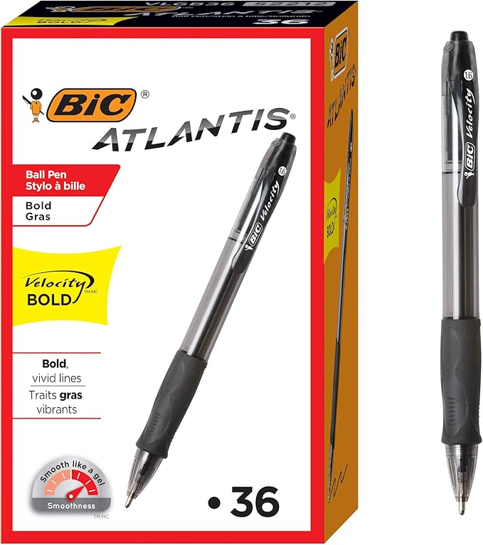 BIC Velocity Bold Retractable Ballpoint Pen, Bold Point (1.6mm), Black ...