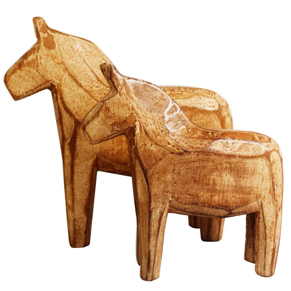 KiaoTime Set of 2 Neutral Painting Dala Horse - Swedish Dala Horse ...