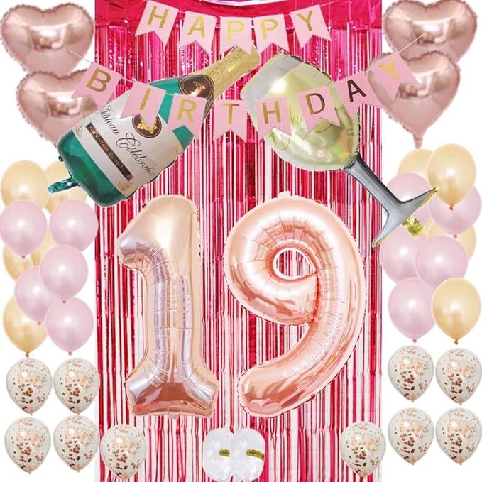 Amazon.com: 19th Birthday Decorations for Women&Girls Rose Gold -Large ...