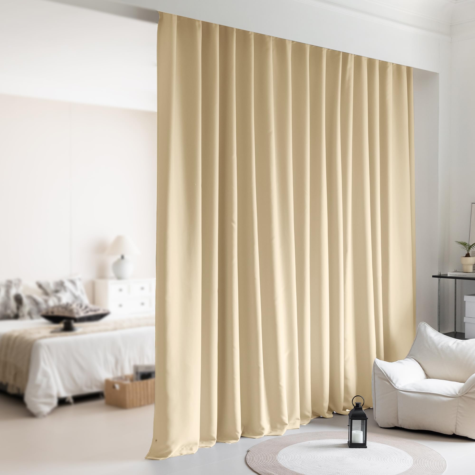 KNEOQIT Extra Wide Room Divider Curtains, Blackout Ceiling Track ...