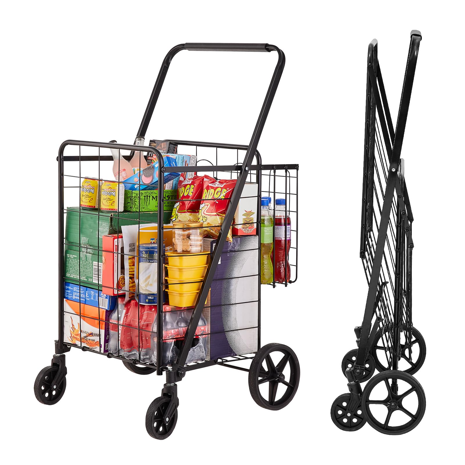 VEVOR Folding Shopping Cart, Jumbo Grocery Utility Cart with Double ...