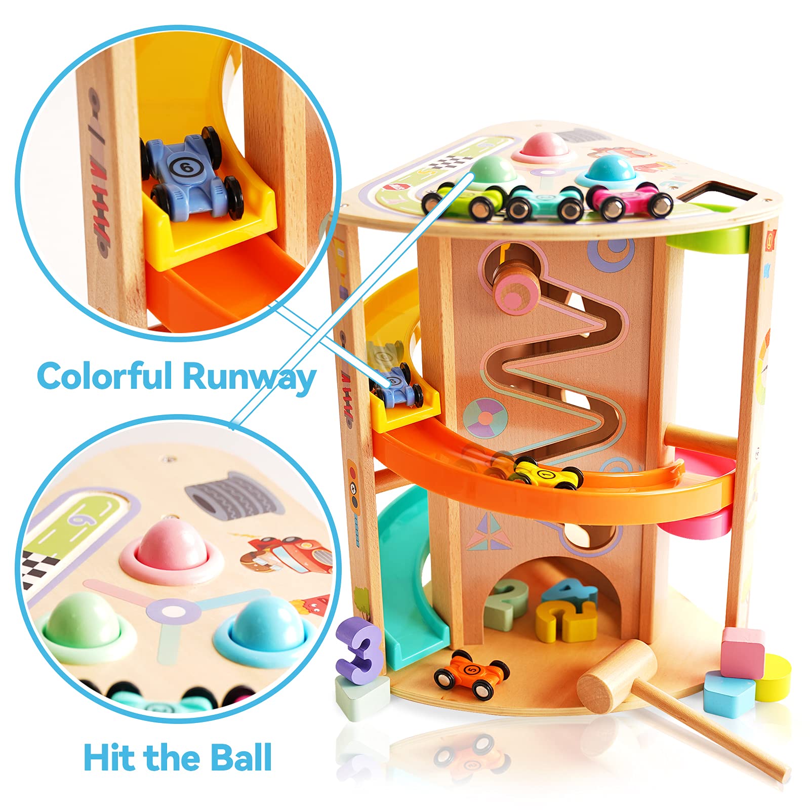 Mua Toddler Toys Wooden Race Track Car Ramp Toys Vehicle Set with 6 ...