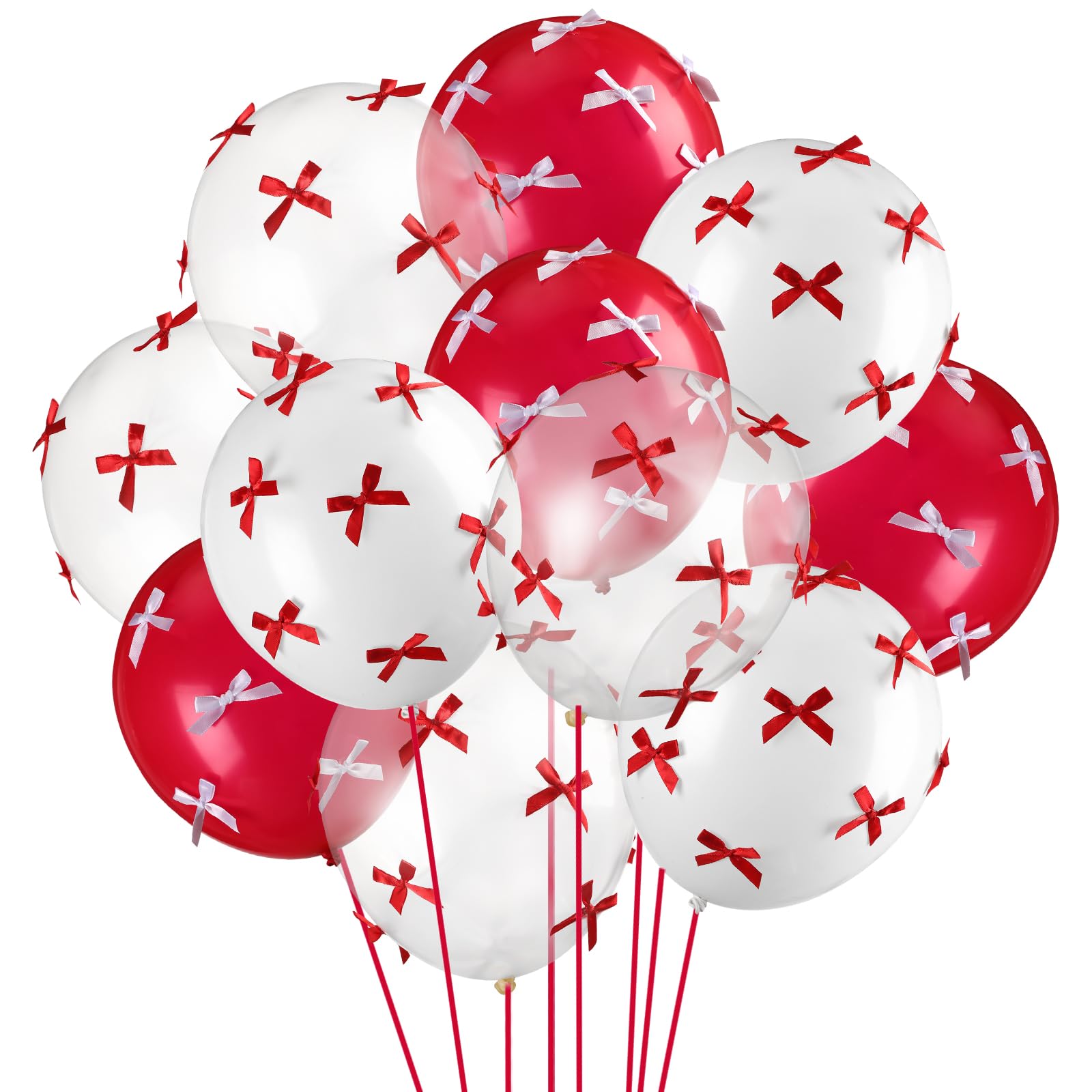 Gejoy Red Bow Party 24 Pack 12" Balloons with 200 Pcs Bow Red White ...