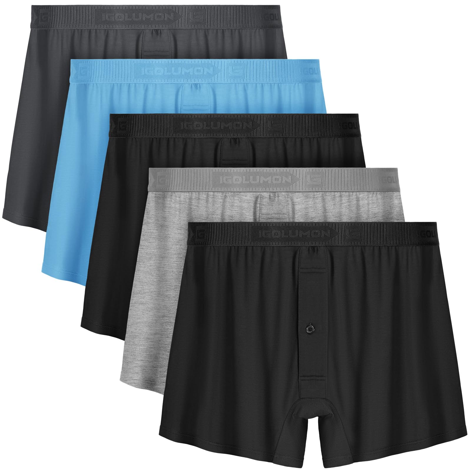 IGOLUMON Mens Underwear Boxer Shorts 5 Pack Comfortable Bamboo Rayon ...
