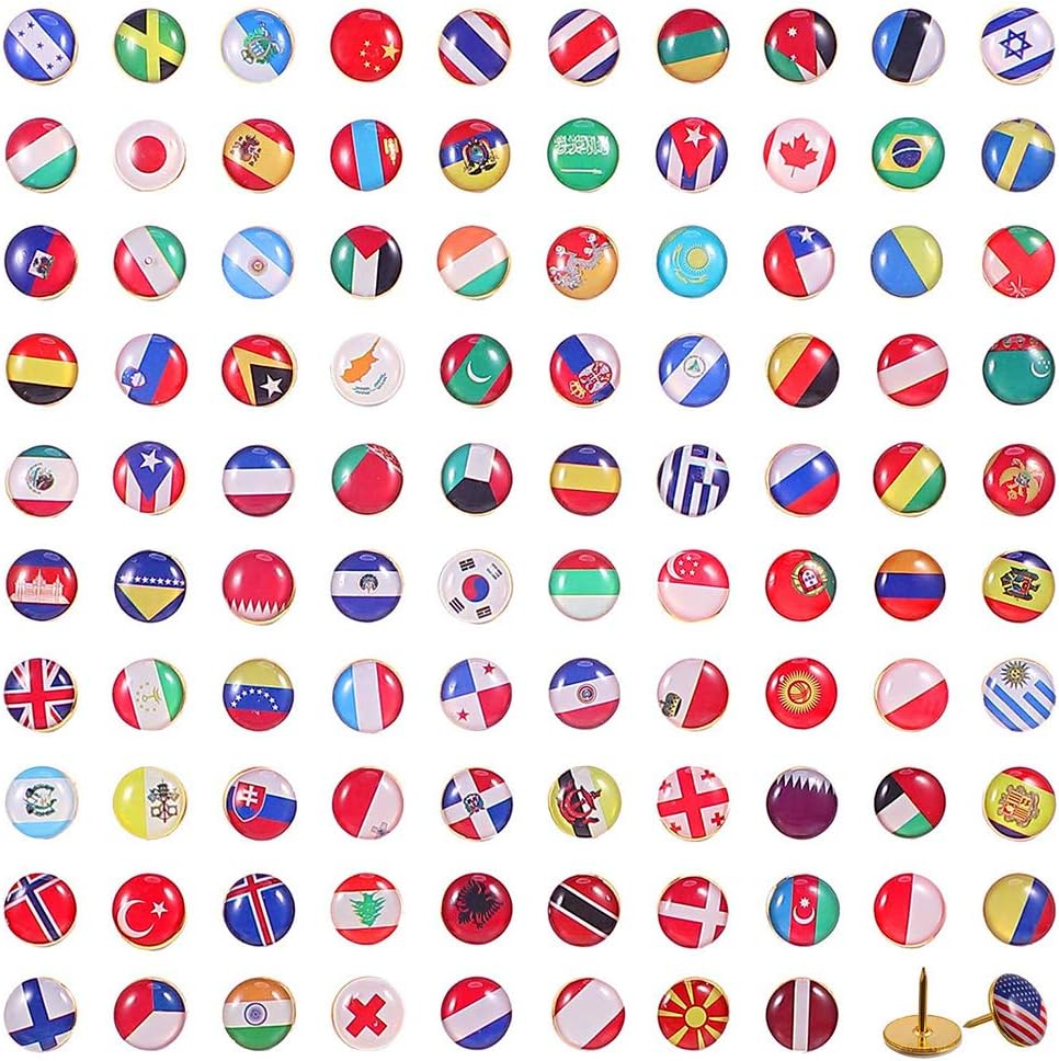 SUNSHINETEK 100 Pieces Country Flag Pushpins Creative National Flag ...