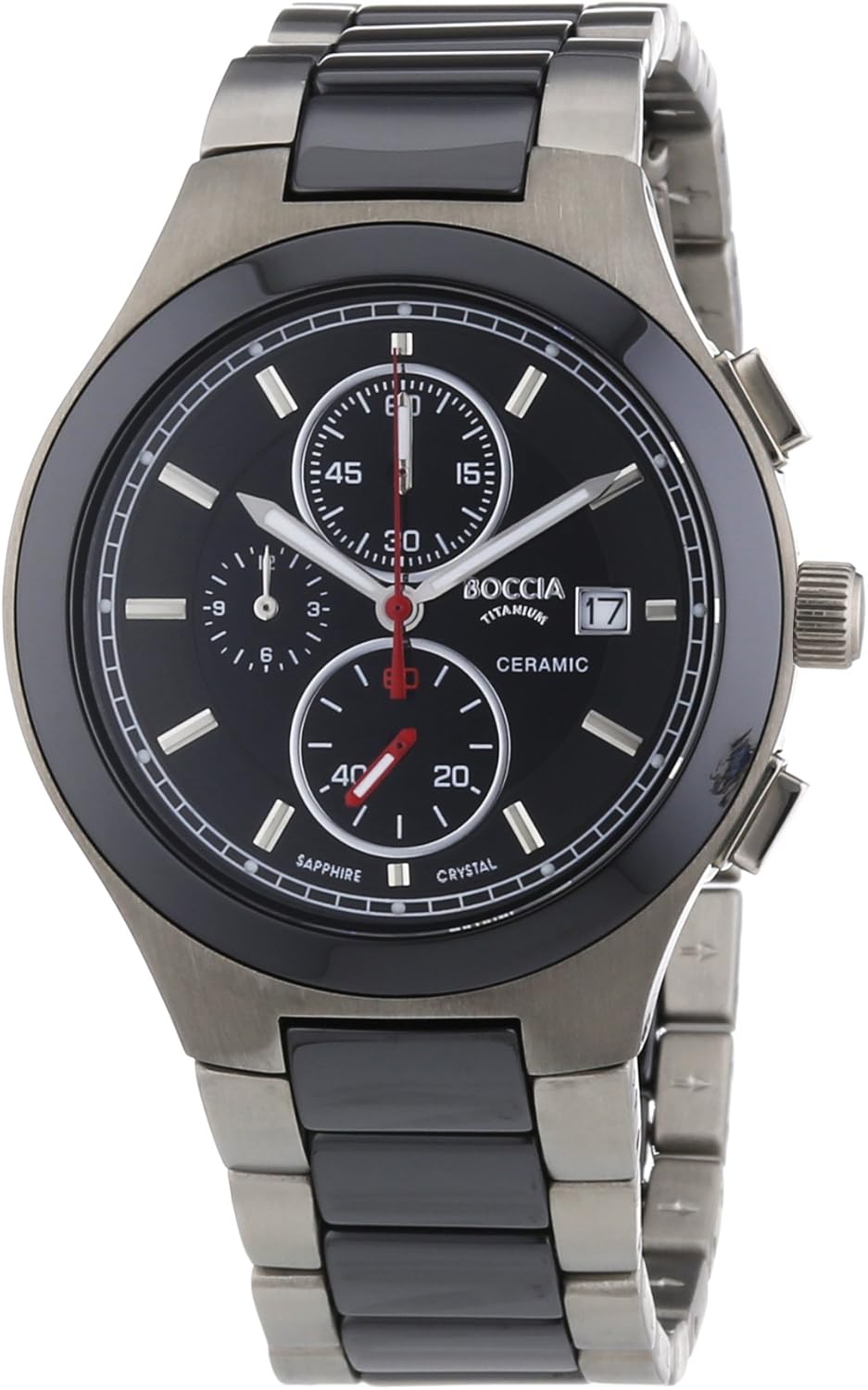 Boccia Men's Titanium Quartz Watch with Black Dial Chronograph Display ...