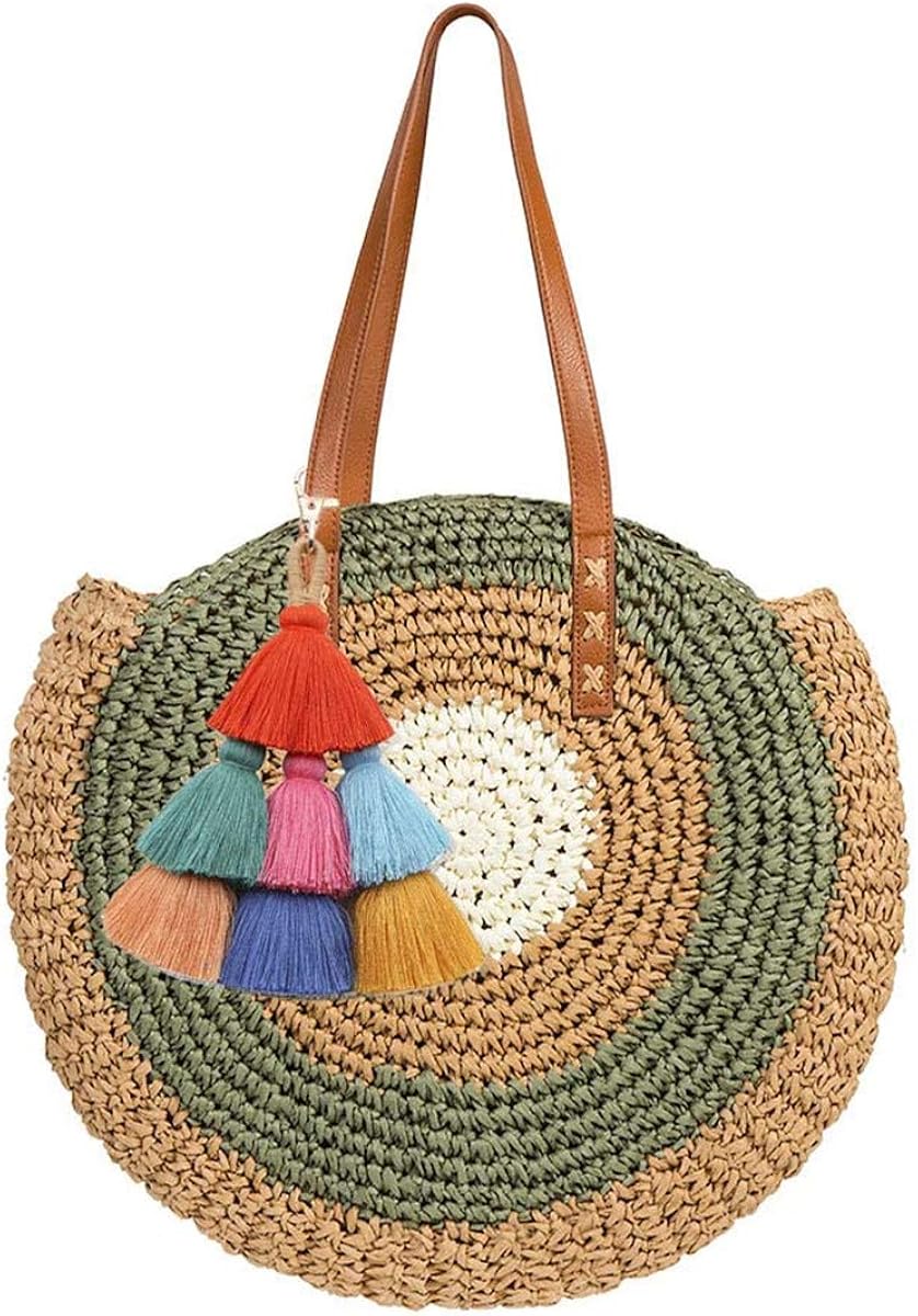louzheni Runde Stroh Strandtasche Quaste Handgemachte Rattan Woven ...