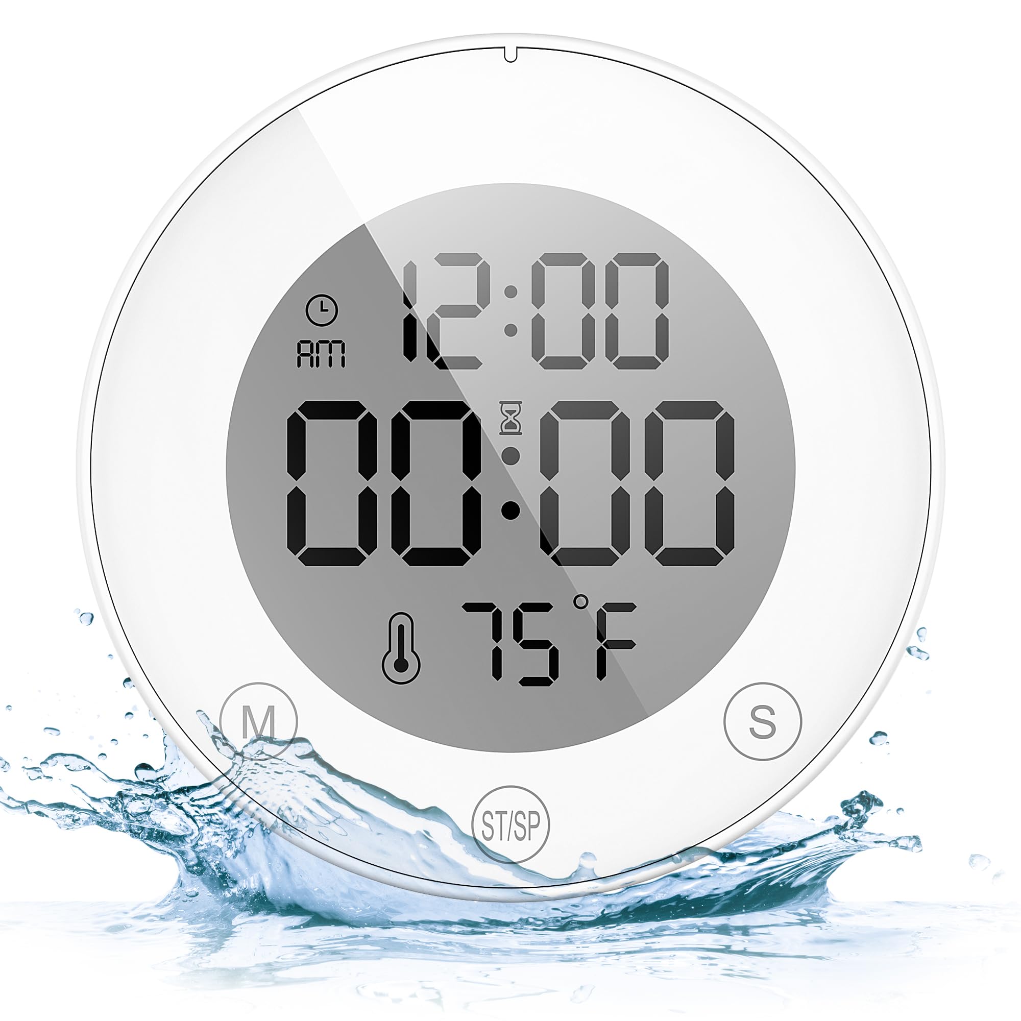 KADAMS Shower Clock Waterproof Bathroom Timer – Digital Wall Clock with ...