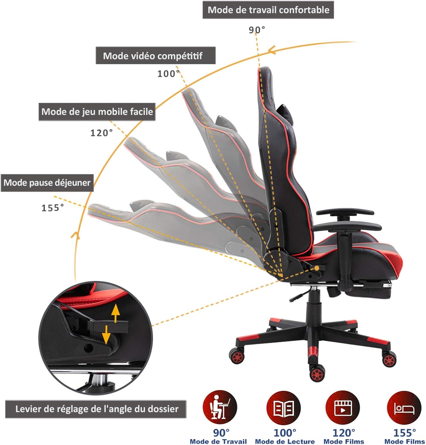 Dripex Gaming Chair Ergonomic Office Chair Adjustable Swivel Leather ...