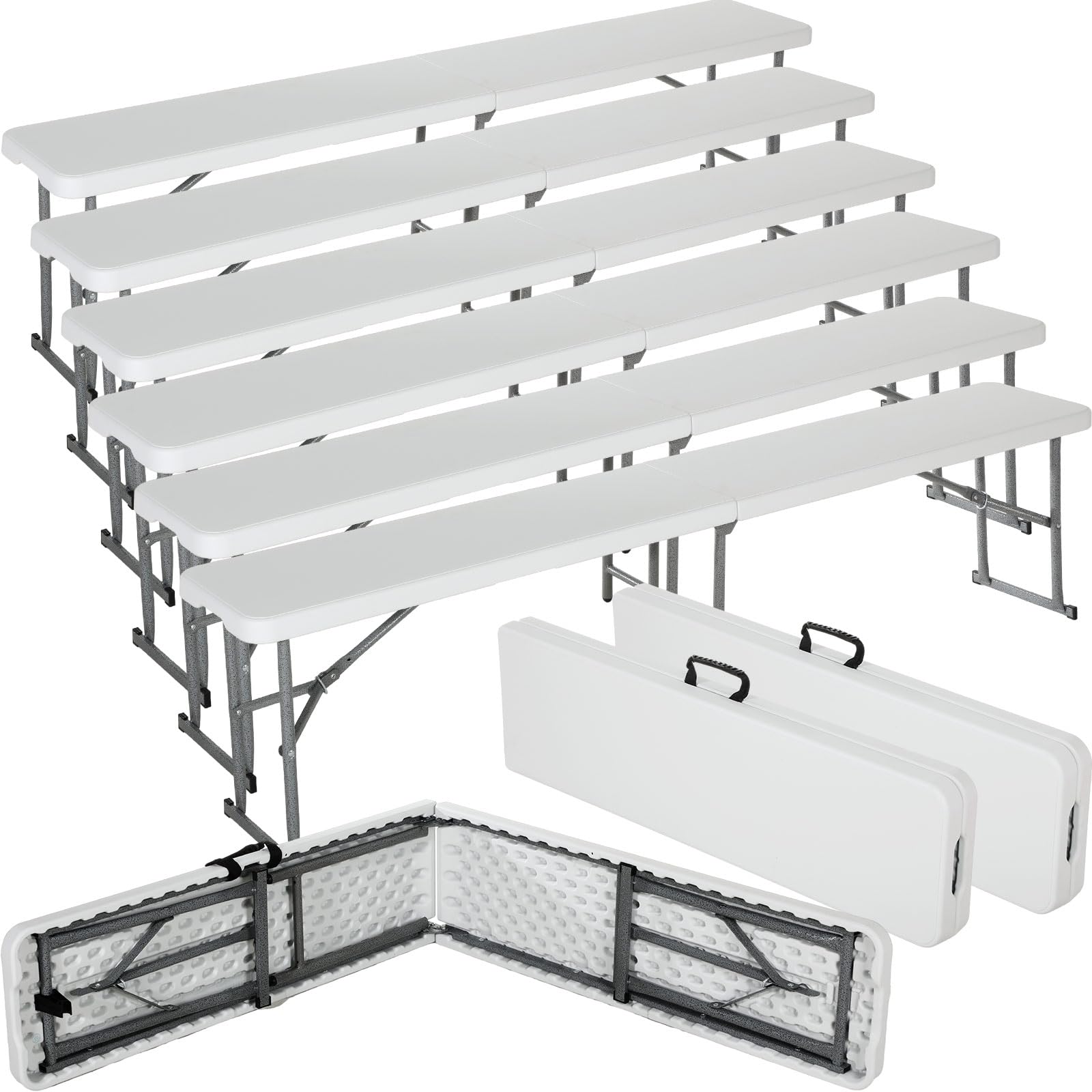 Soaoo 6 Pack 6ft Plastic Folding Bench Portable Outdoor White Foldable ...