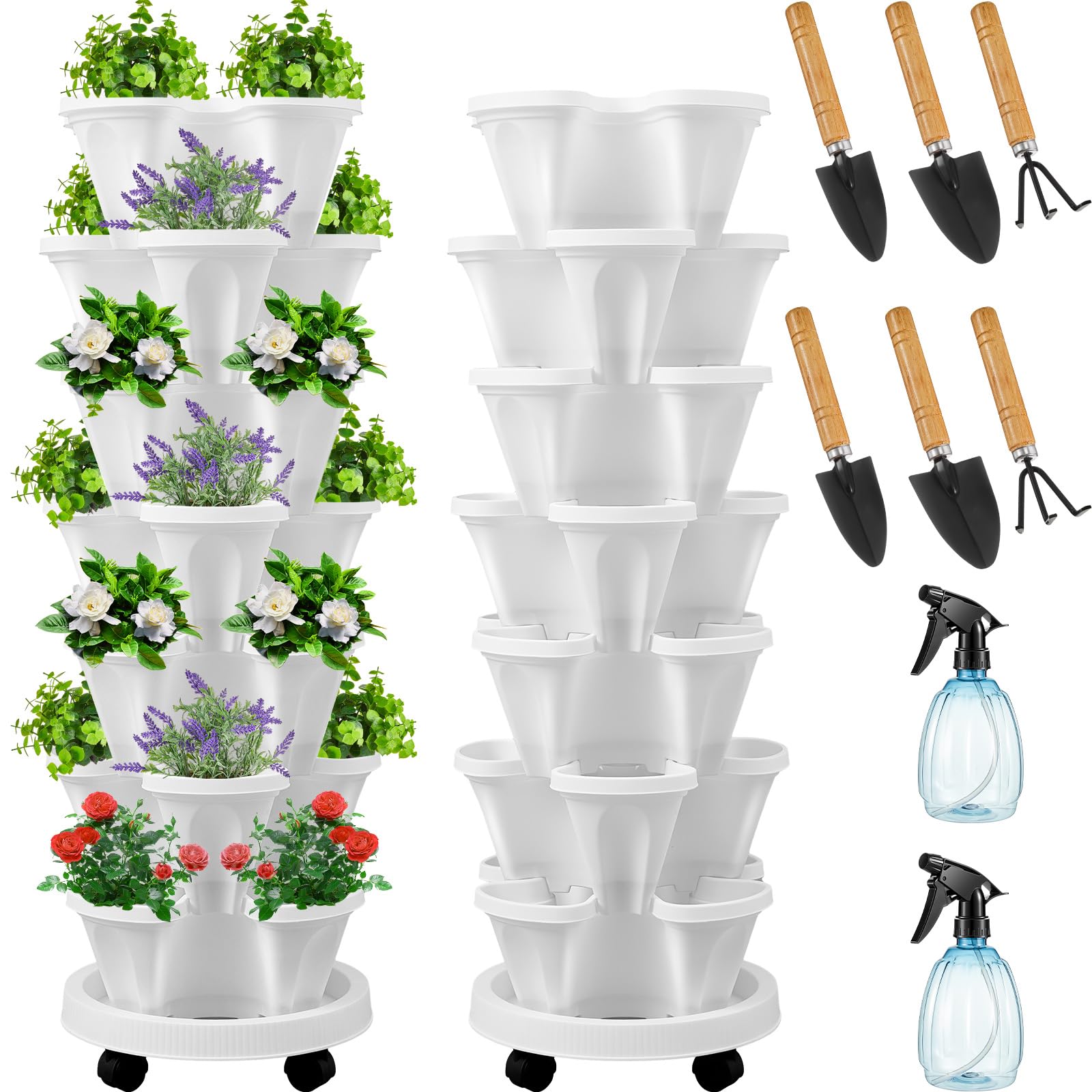 Umigy 2 Set of 7 Tier Vertical Planter Stackable Tower Planters ...