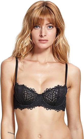 DOBREVA Women's Lace Balconette Push Up Bra Plus Size See Through Unlined Underwire Demi at ...