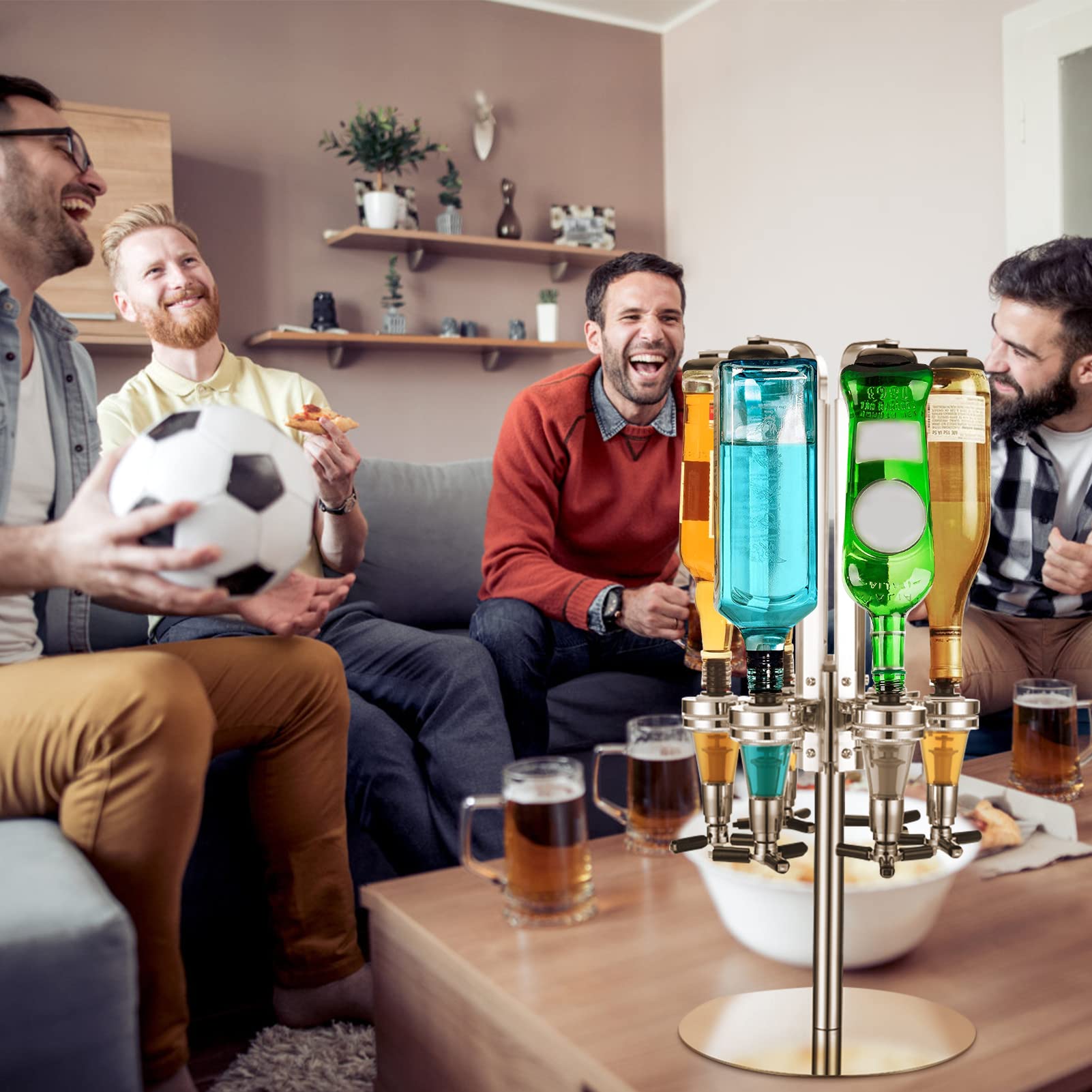 Revolving Alcohol Caddy 6-Bottle Rotating Liquor Dispenser - Push ...