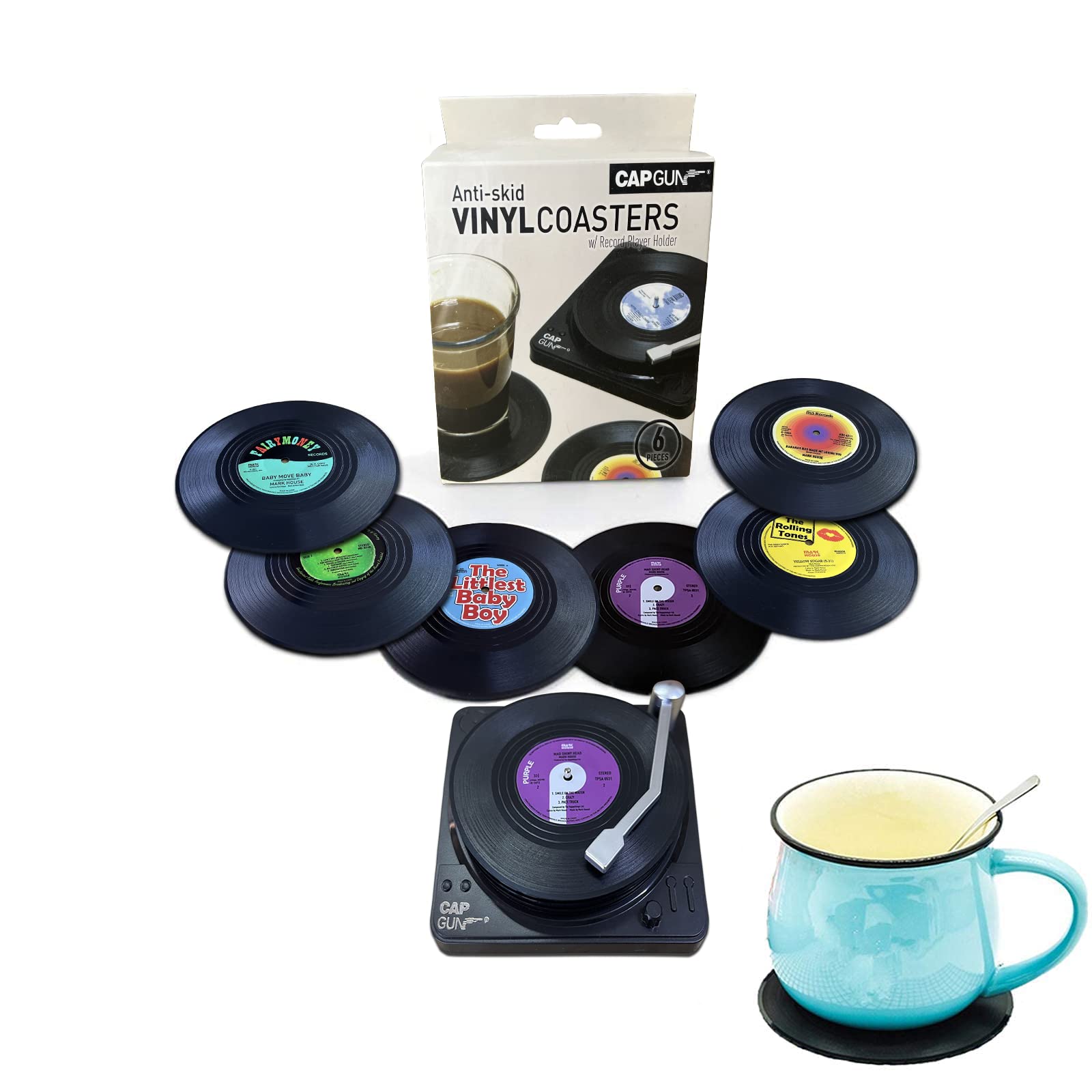Vinyl Record Coasters for Drinks Retro Disk Coaster with Holder for ...